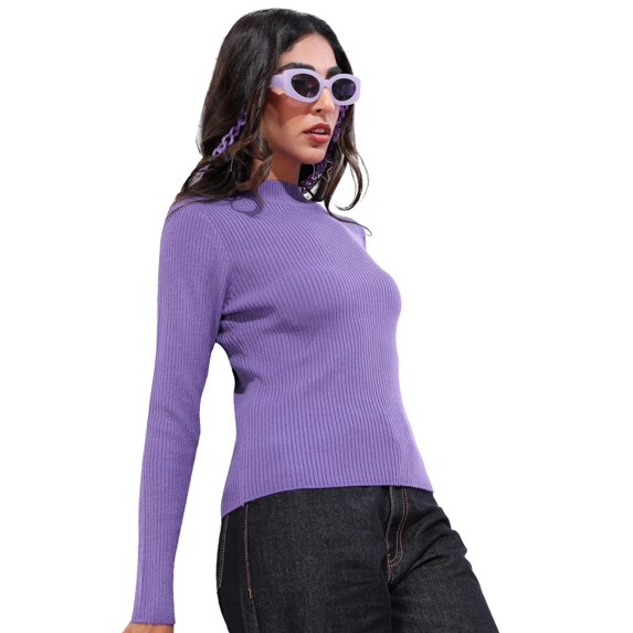 Ketch Women'S Acrylic High Neck Pullover Sweater (Khsw000012_Purple ...