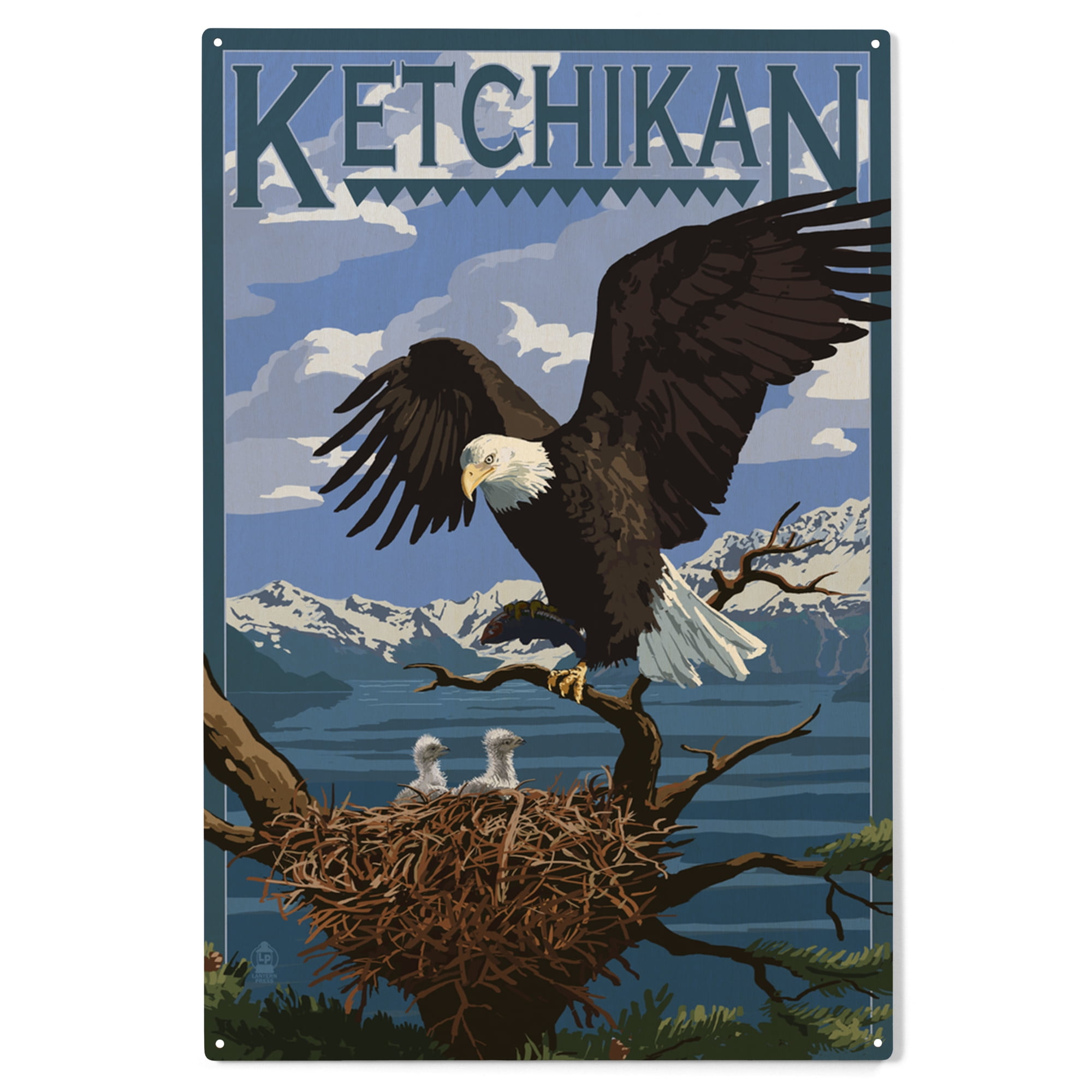 Ketchikan, Alaska, Bald Eagle and Chicks Birch Wood Wall Sign (10x15 ...