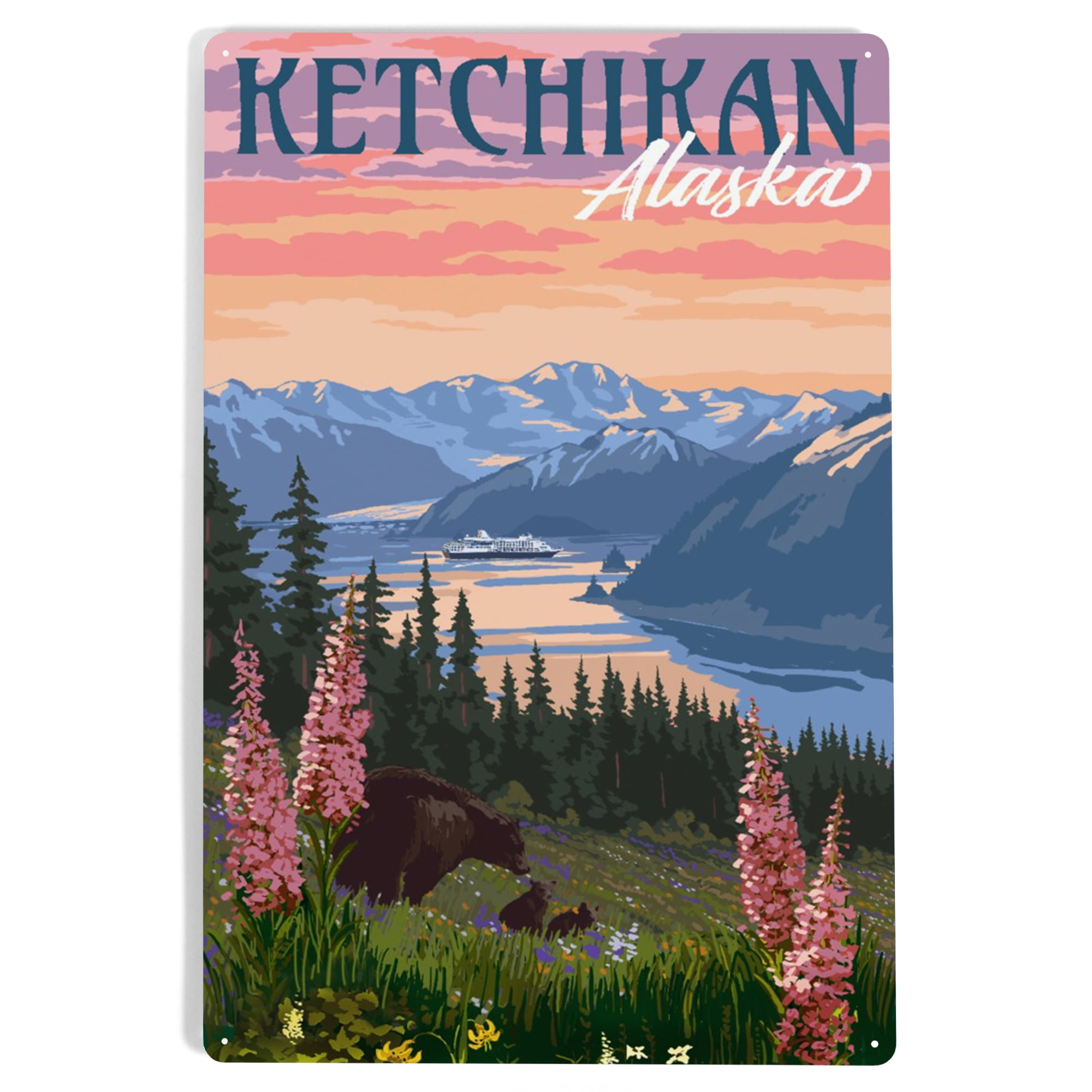 Ketchikan, Alaska, Bear and Spring Flowers (12x18 Aluminum Art, Indoor ...