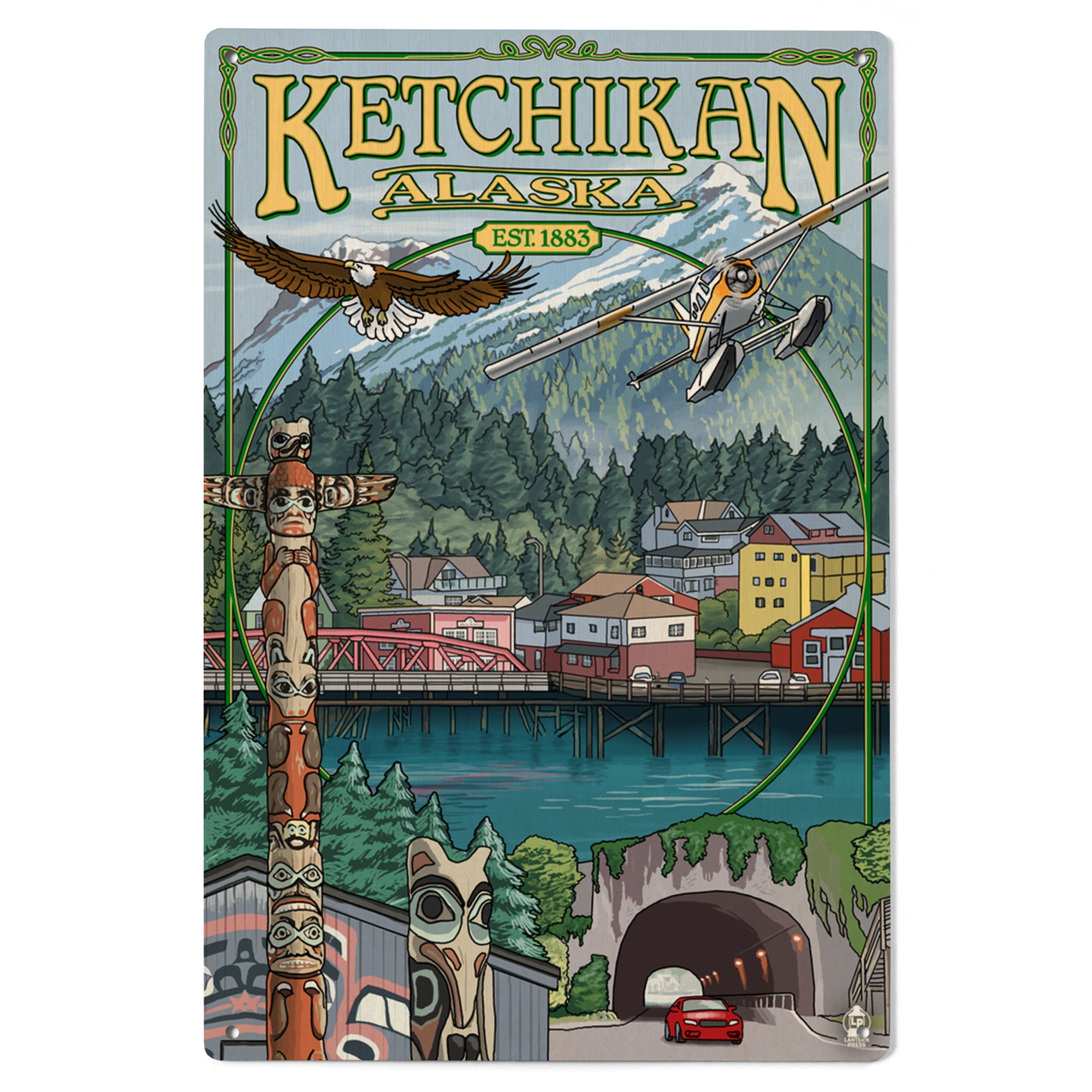 Ketchikan, Alaska Montage Birch Wood Wall Sign (6x9 Rustic Home Decor ...