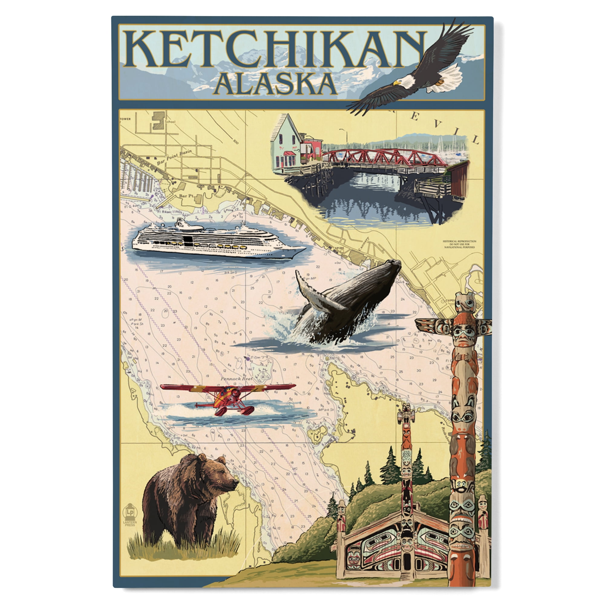 Ketchikan, Alaska, Nautical Chart Birch Wood Wall Sign (12x18 Rustic ...