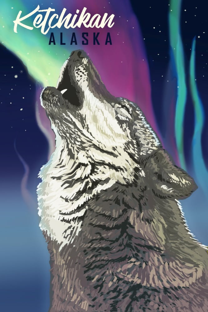 Ketchikan, Alaska, Northern Lights, Wolf (24x36 Giclee Gallery Art ...