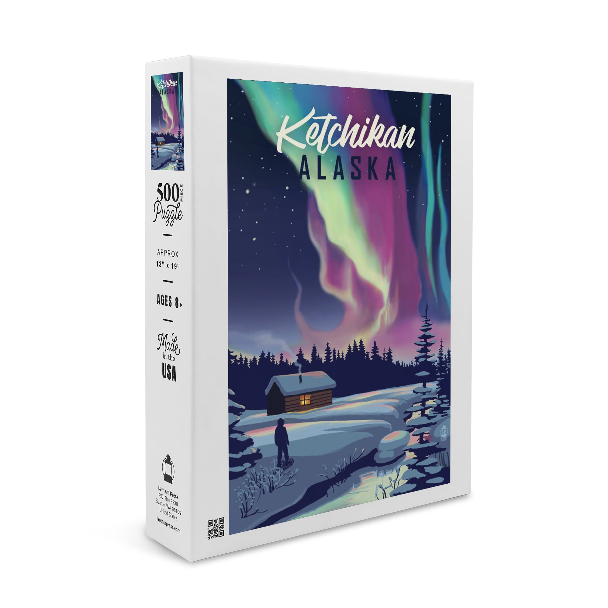 Ketchikan, Alaska, Northern Lights and Cabin (19x27 inches, Premium 500 ...