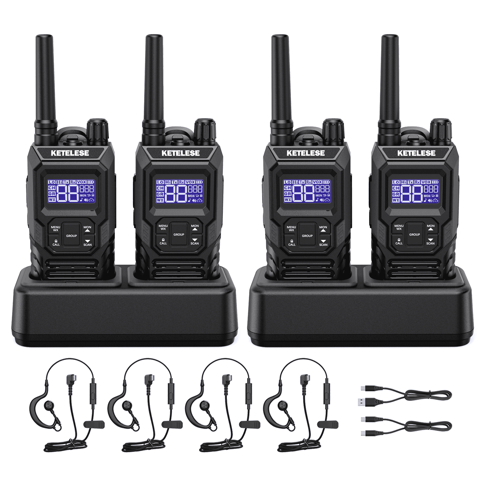Ketelese T4 Walkie Talkies Long Range GMRS, IP67 Waterproof, Earpiece ...