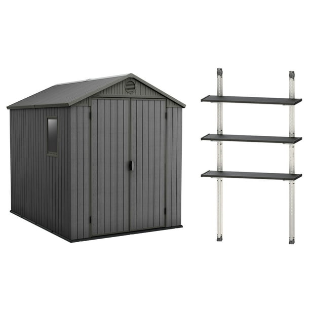 Keter Darwin 6 x 8 Foot Outdoor Storage Shed with 40 Inch Steel Shelf ...