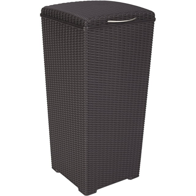 Keter Pacific 30-Gallon Resin Plastic Wicker Outdoor Waste Bin with ...