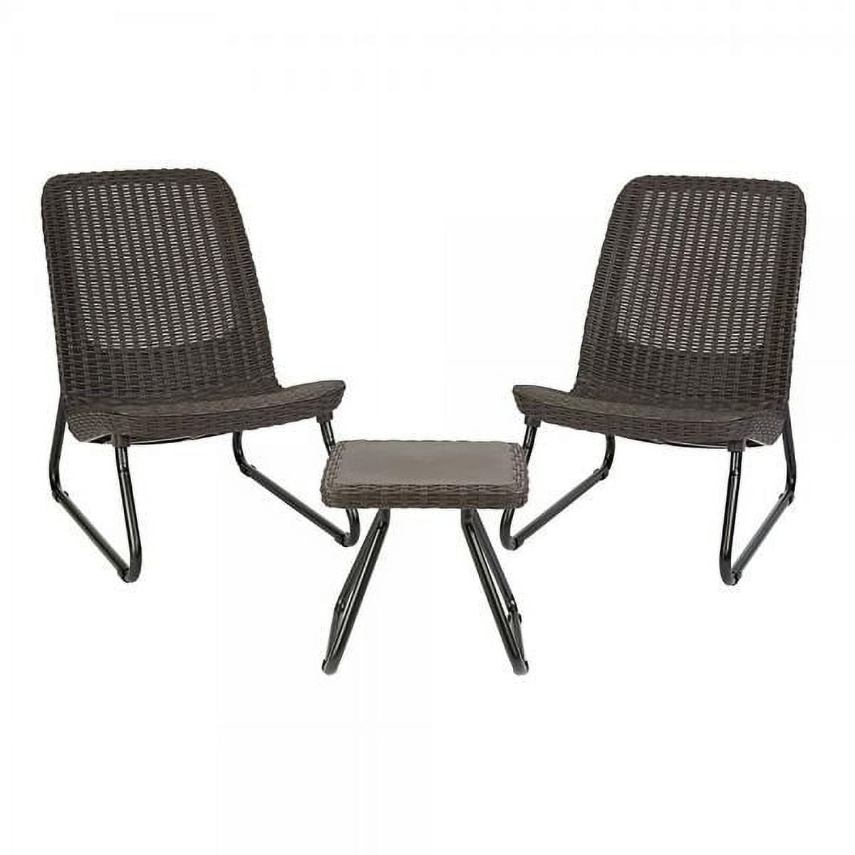 Keter Rio 3 Piece Resin Wicker Patio Furniture Set with Side Table and ...