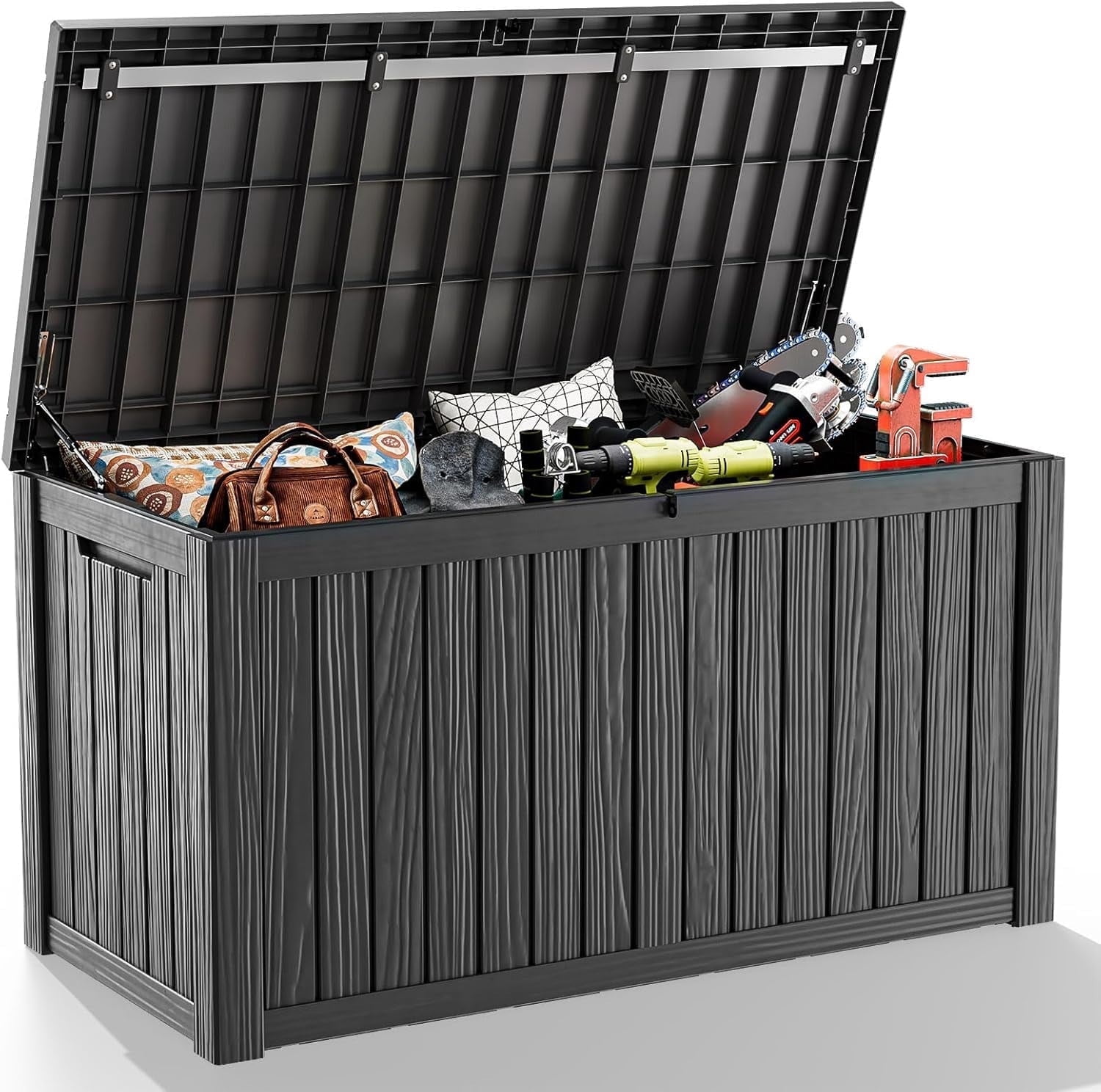 150 gal Black Resin Outdoor Storage Deck Box - Waterproof, Lockable Lid ...
