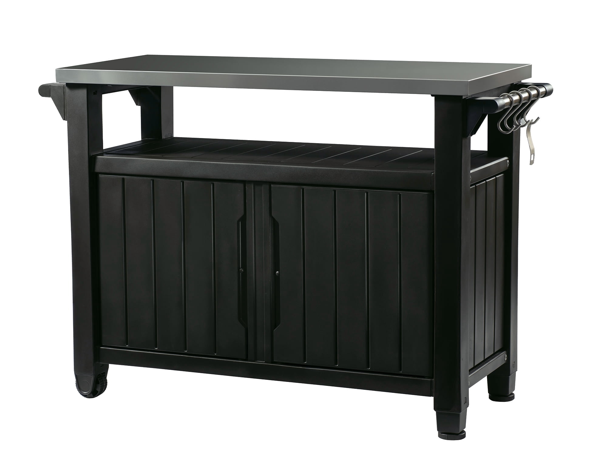 Keter Unity XL Outdoor Rolling Bar Cart with Storage Cabinet, Graphite ...