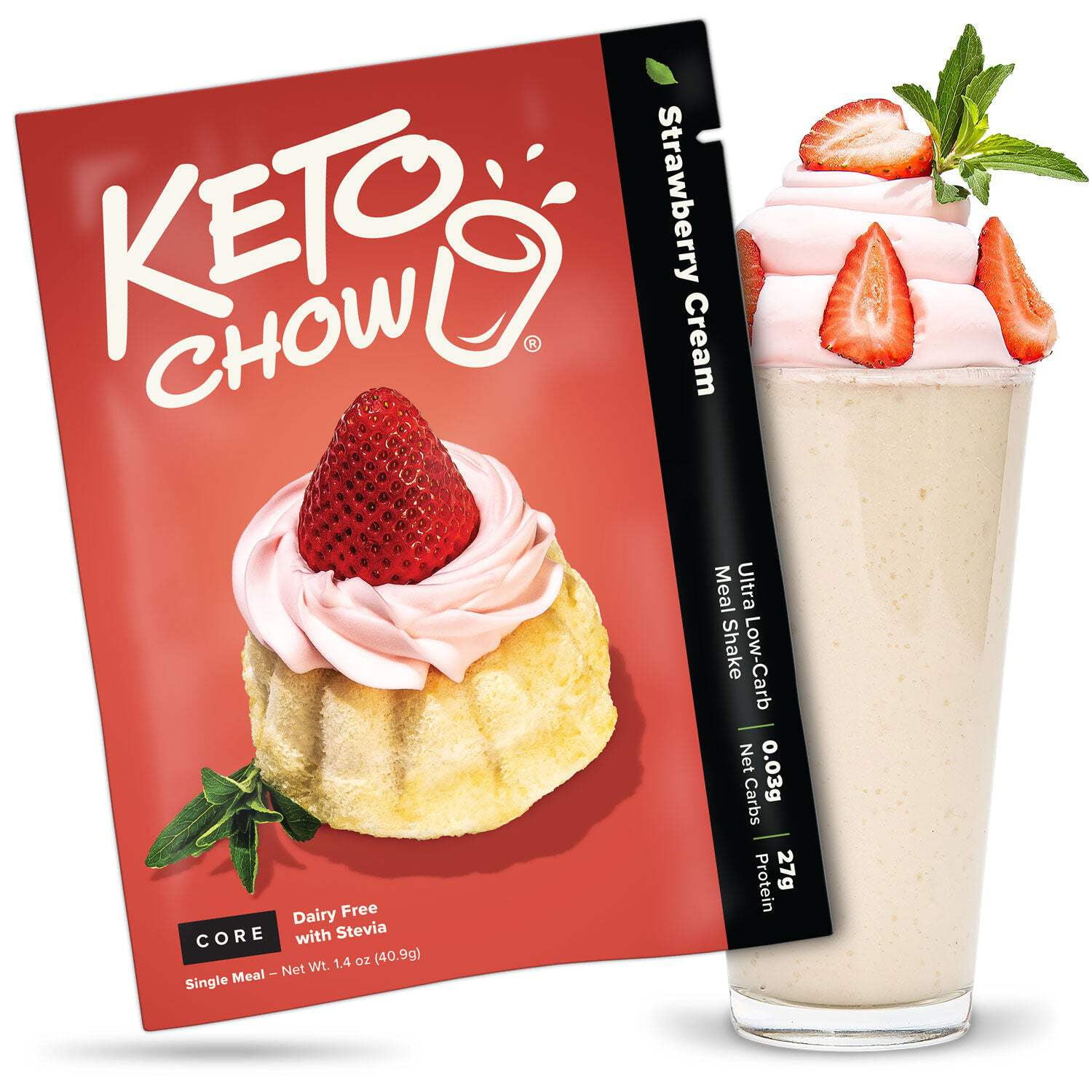 Keto Chow CORE Strawberry Cream with Stevia Ultra Low-Carb Meal Shake ...