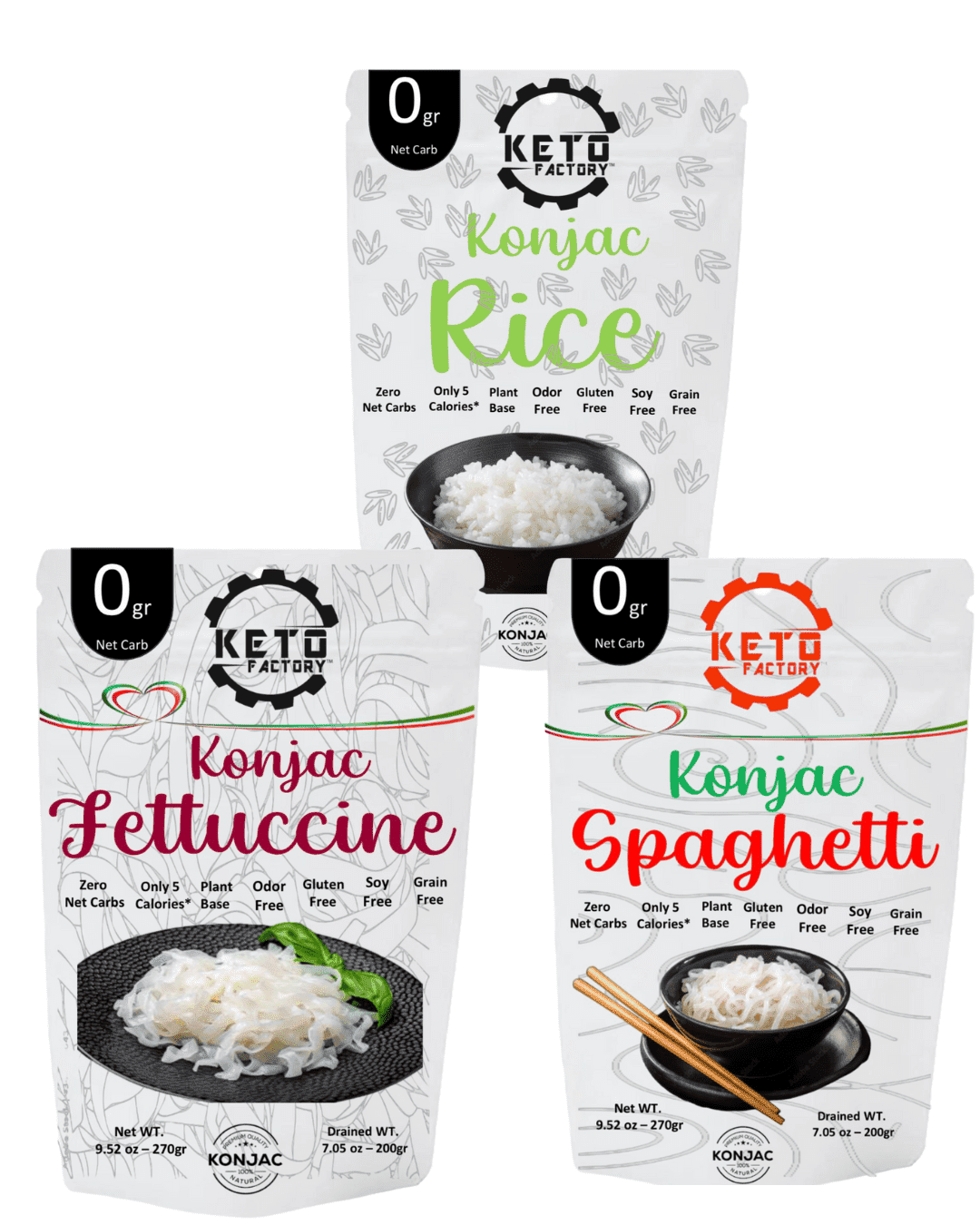 Keto Factory Konjac Pasta & Rice Variety Pack – 6 Pack (2 Rice, 2 ...