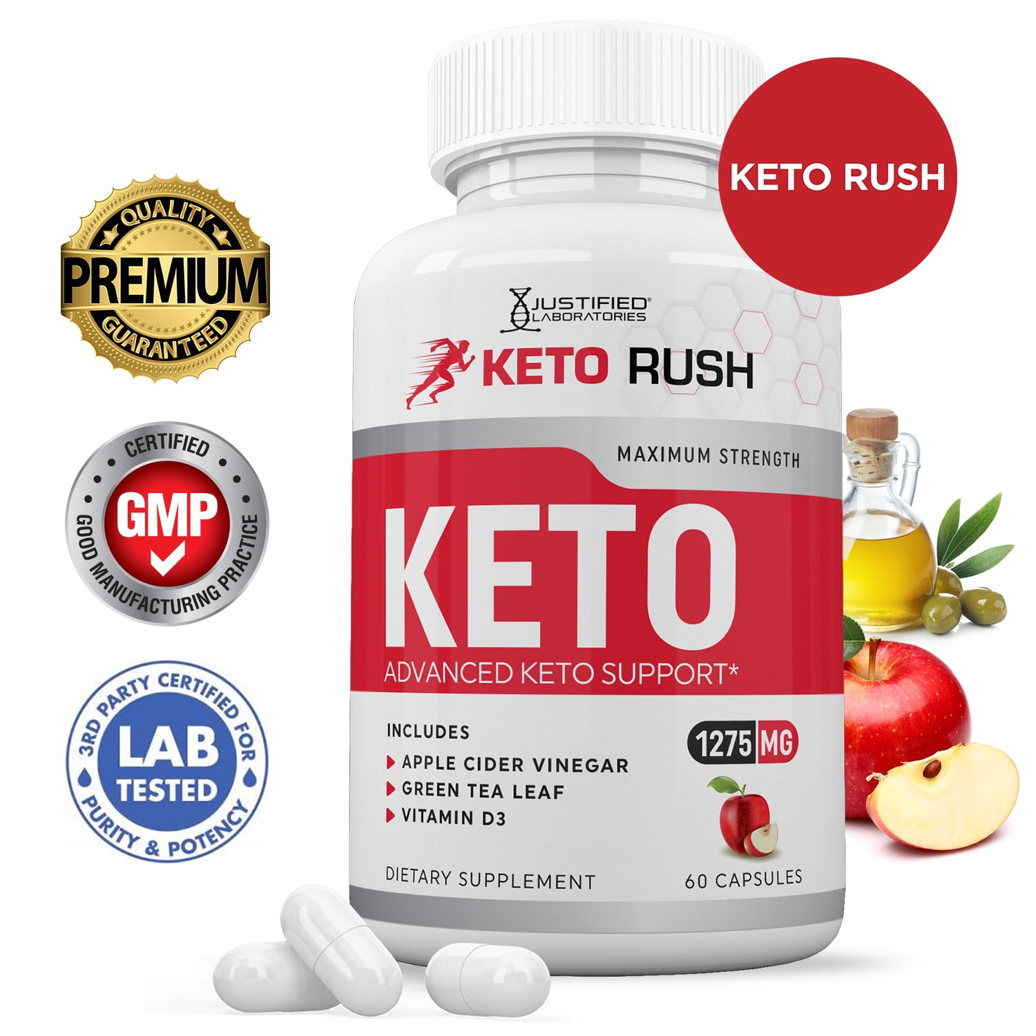 Keto Rush ACV Pills 1275mg Alternative to Gummies Dietary Supplement 60 ...