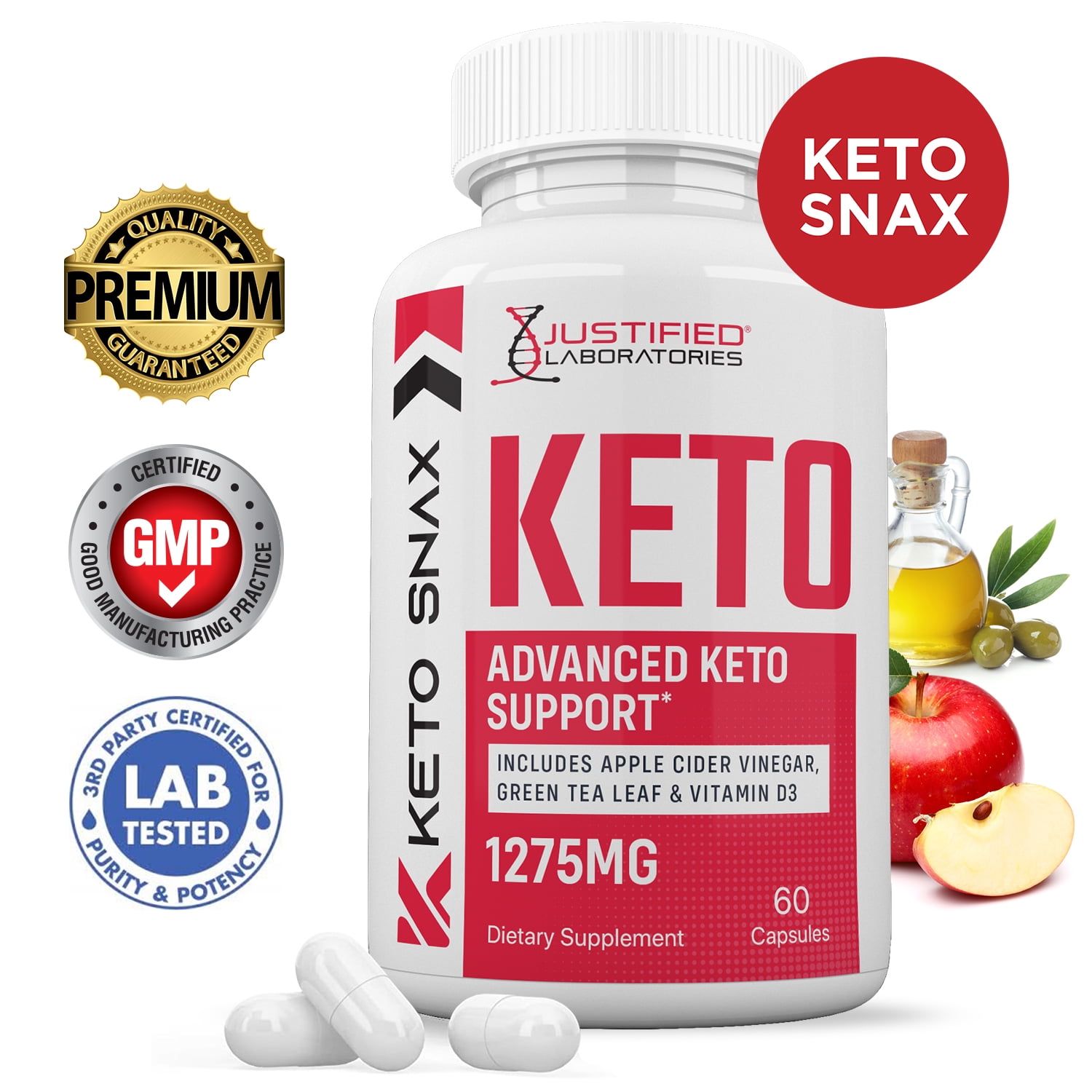 Keto Snax ACV Pills 1275mg Alternative to Gummies Dietary Supplement 60 ...