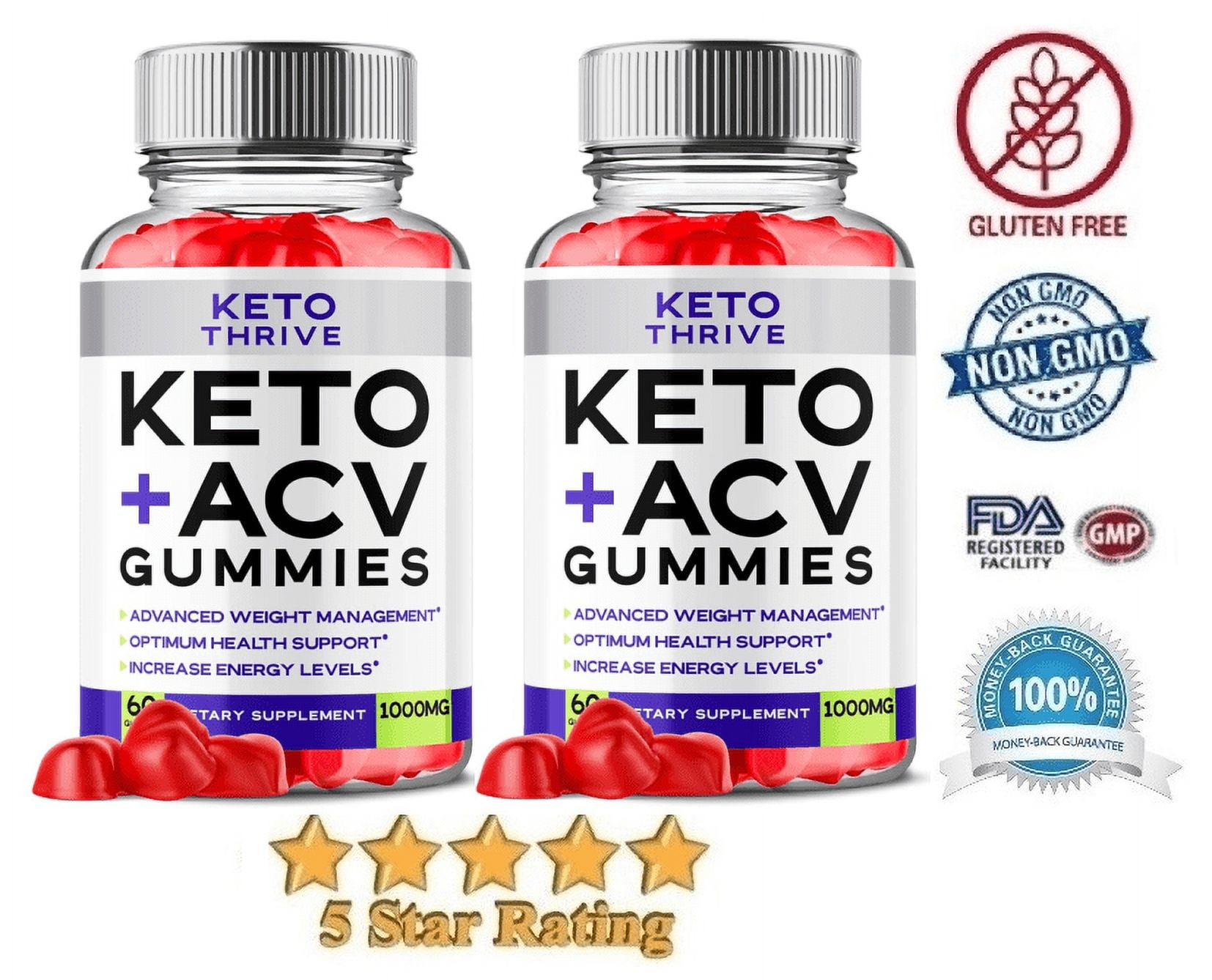 Keto Thrive ACV (Apple Cider Vinegar) Gummies (2 Bottle Pack) - Max ...