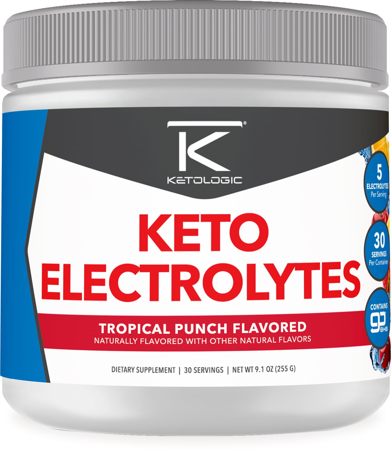Ketologic Keto Electrolyte Powder (Tropical Punch) 30 Servings - Sugar ...