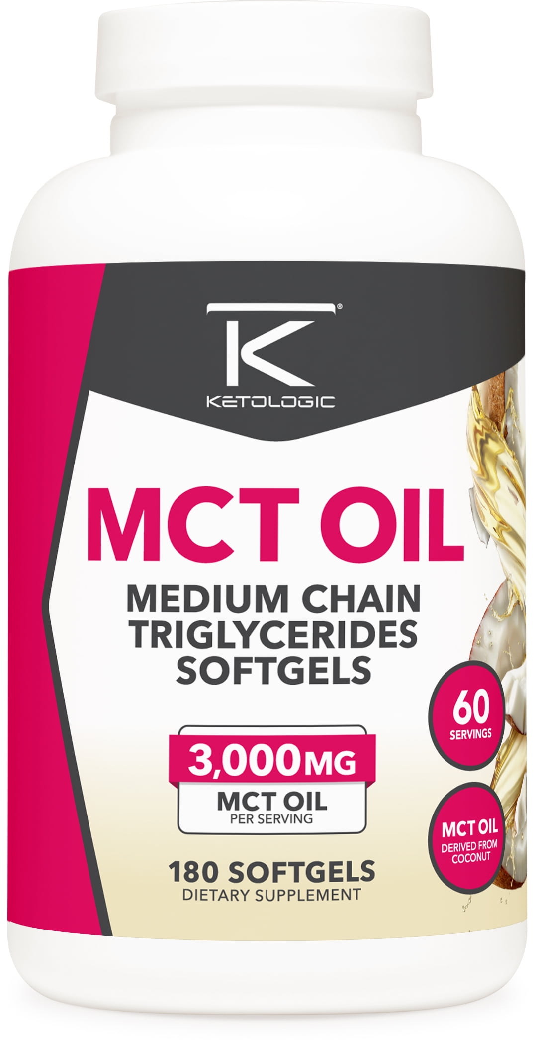 Ketologic MCT Oil (180 Softgels) (60 Servings) (3,000MG MTC Oil per ...