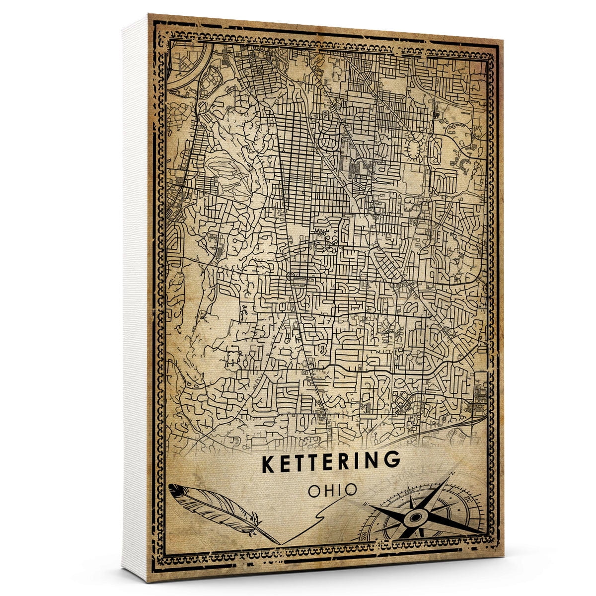 Kettering Vintage Map Prints Canvas, Ohio Map Art Canvas, Canvas ...