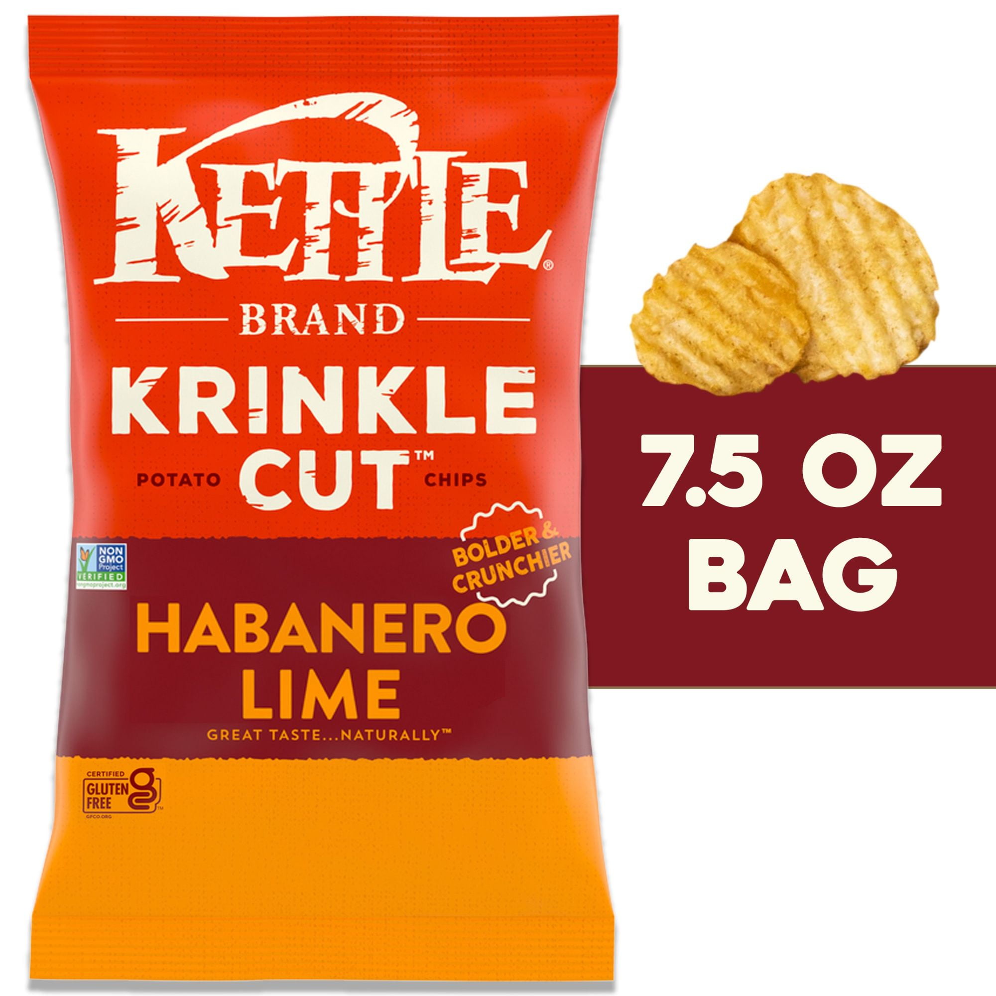 Large 7.5 oz Kettle Brand Krinkle Cut Habanero Lime Potato Chips ...