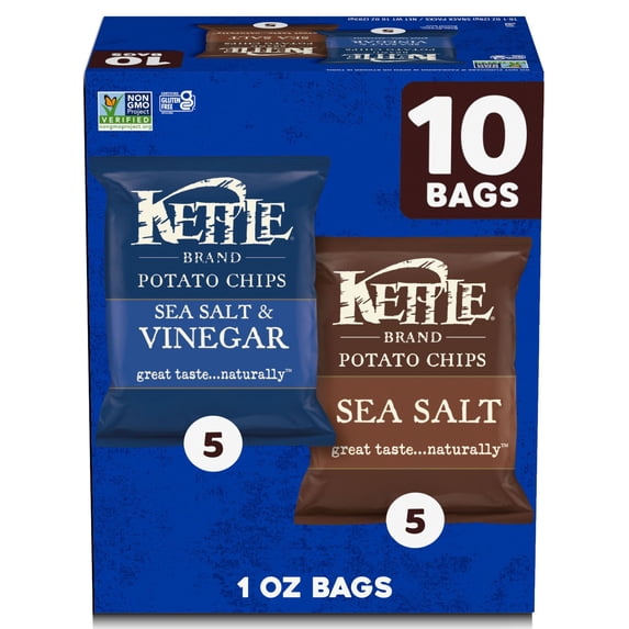Kettle Brand Potato Chips, Variety Pack of Sea Salt and Salt & Vinegar ...