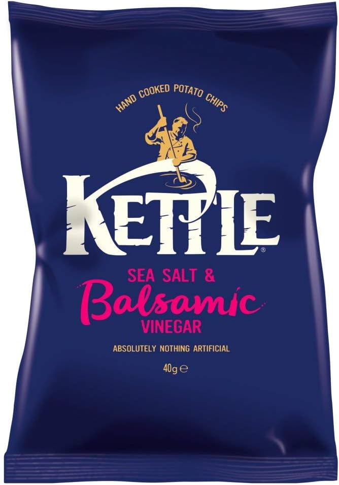Kettle Chips Sea Salt & Balsamic Vinegar Crisps 40g – Pack of 18 Hand ...