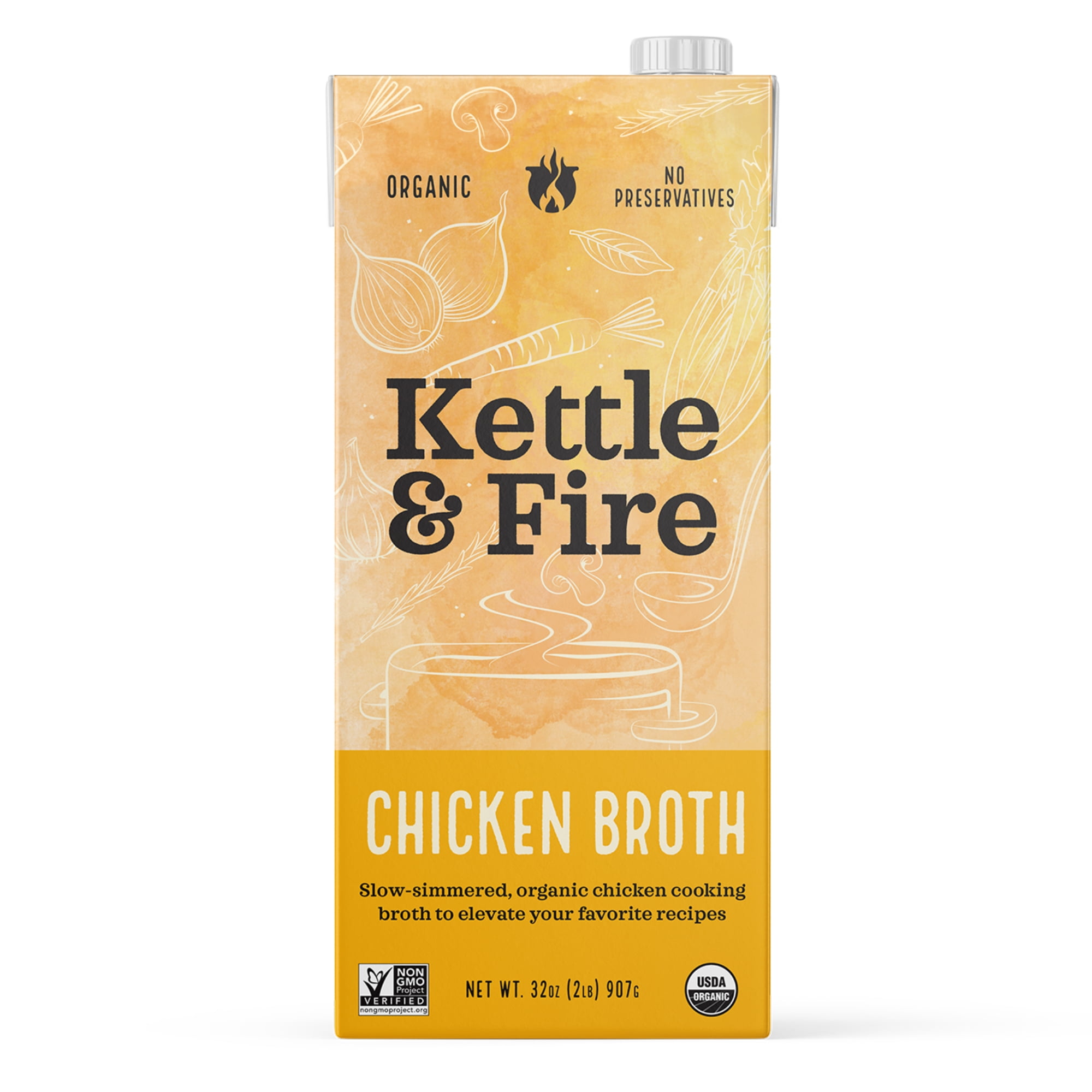 Kettle & Fire Organic Chicken Bone Broth, Real Stew Base, 32 oz ...