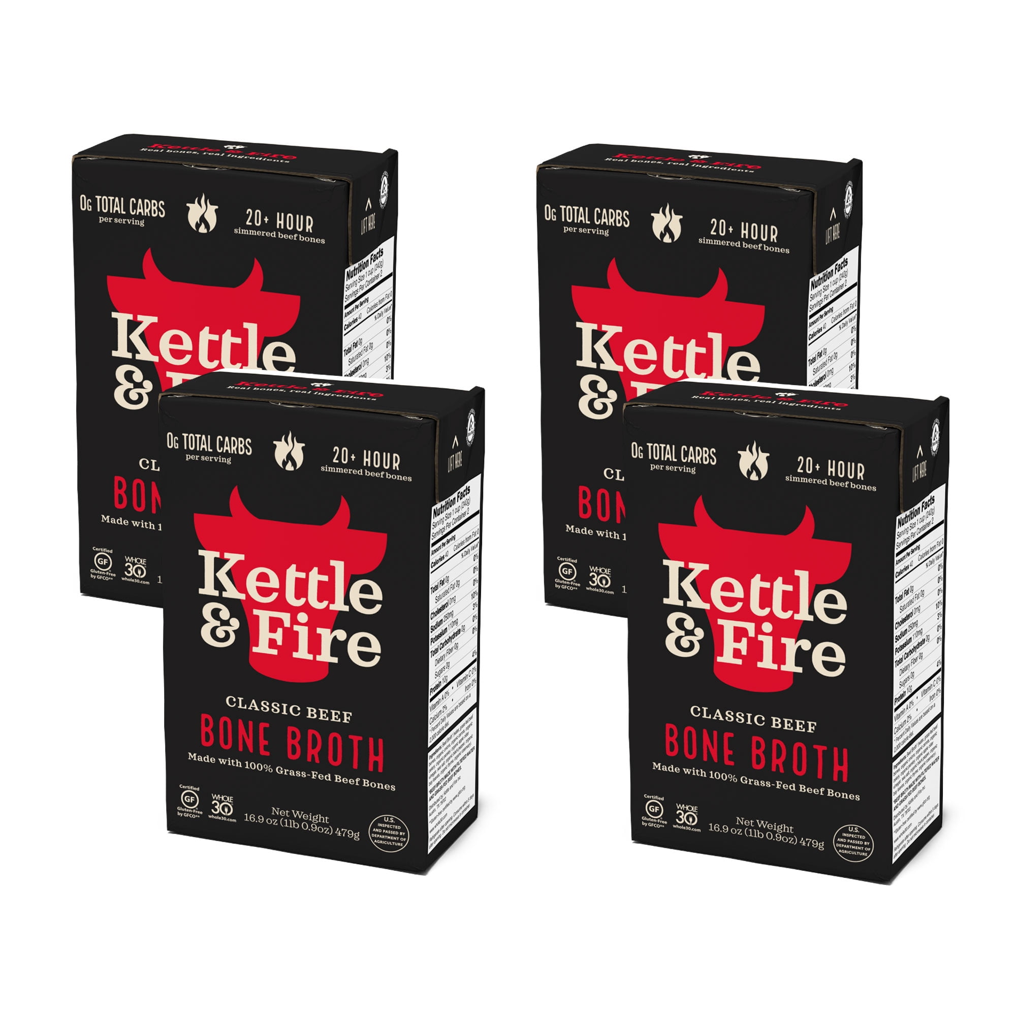 Kettle & Fire Classic Beef Bone Broth 16.9 oz (Pack Of 4) - Walmart.com