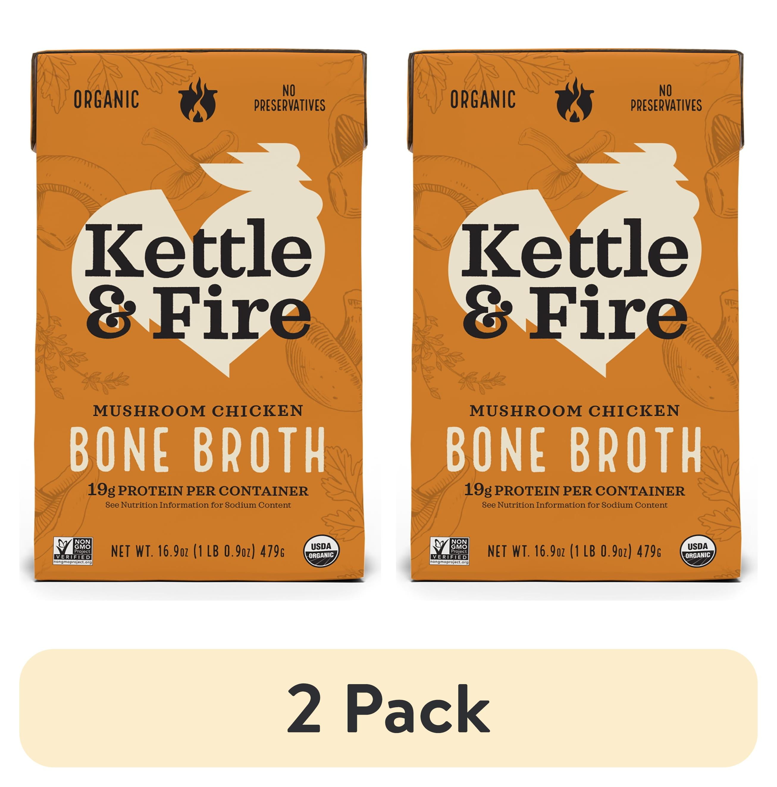 (2 pack) Kettle & Fire Mushroom Chicken Bone Broth, Shelf-Stable, 16.9 ...