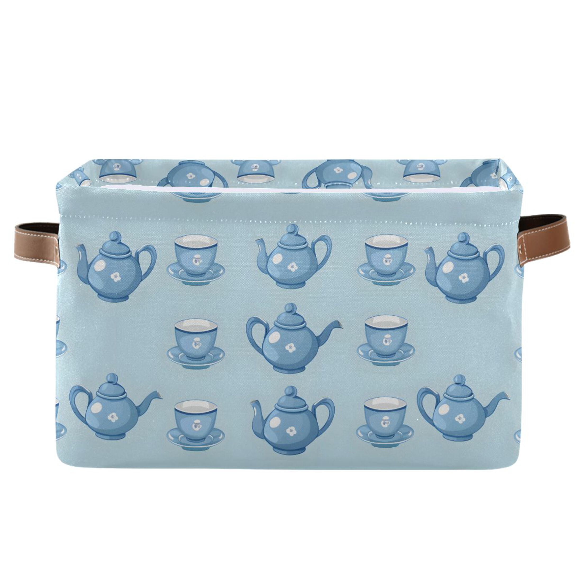 Kettle and Tea Cup Storage Bins with Handle Fabric Organizer Basket ...