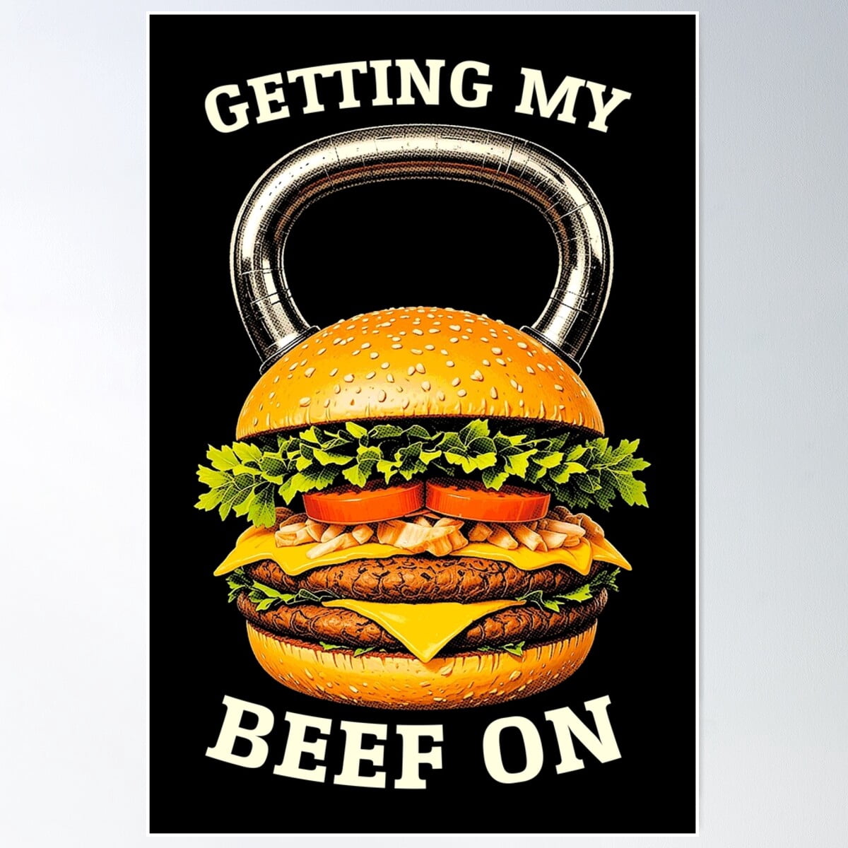 Kettlebell Workout Gym Hamburger Beef On Burger Fitness Poster Wall Art ...