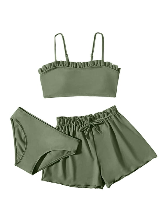 WIBACKER Girls Swimsuits 3 Piece Bathing Suit Set Floral Bikini ...