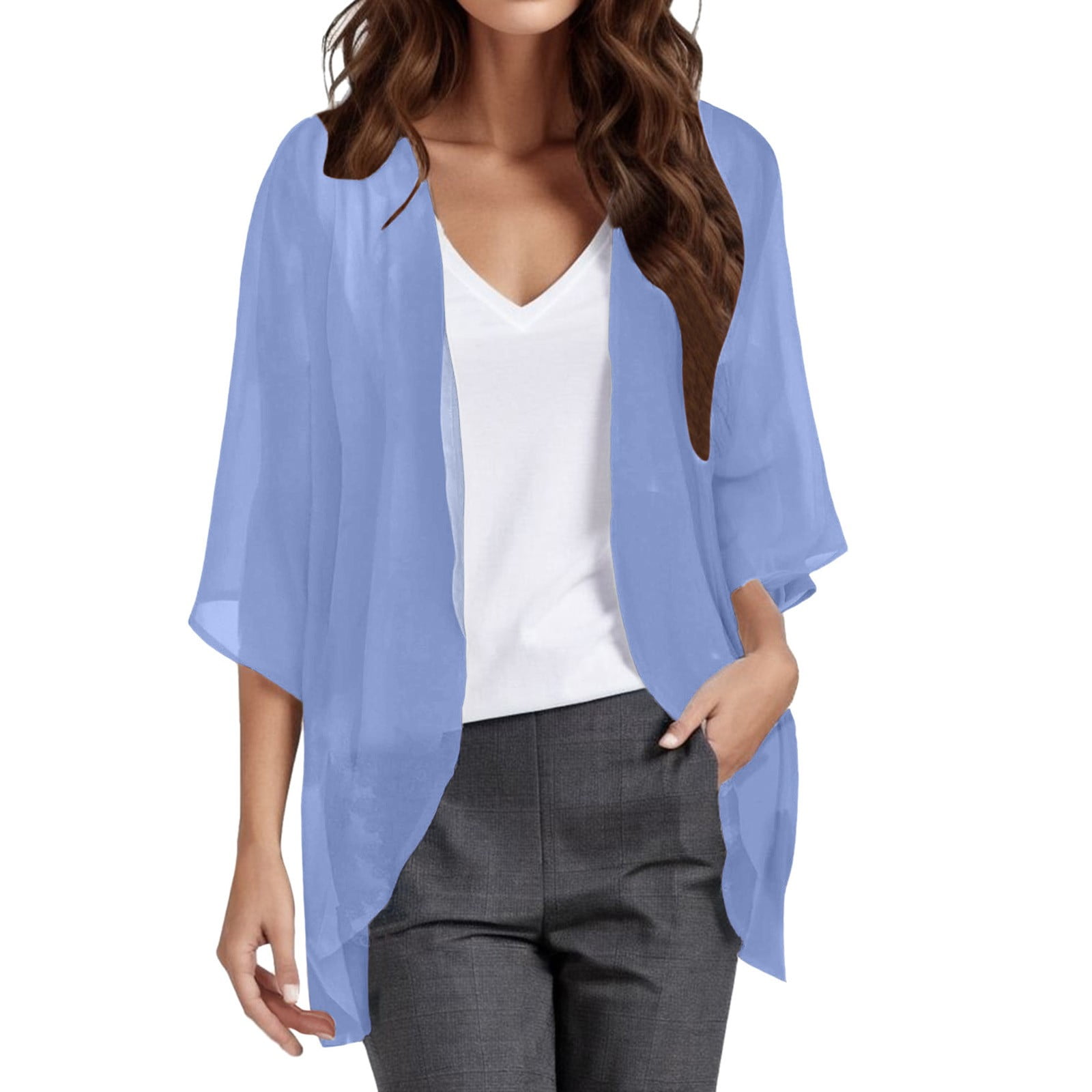 Ketyyh-chn99 Long Cardigans for Women Chiffon Floral Print Puff Sleeve ...