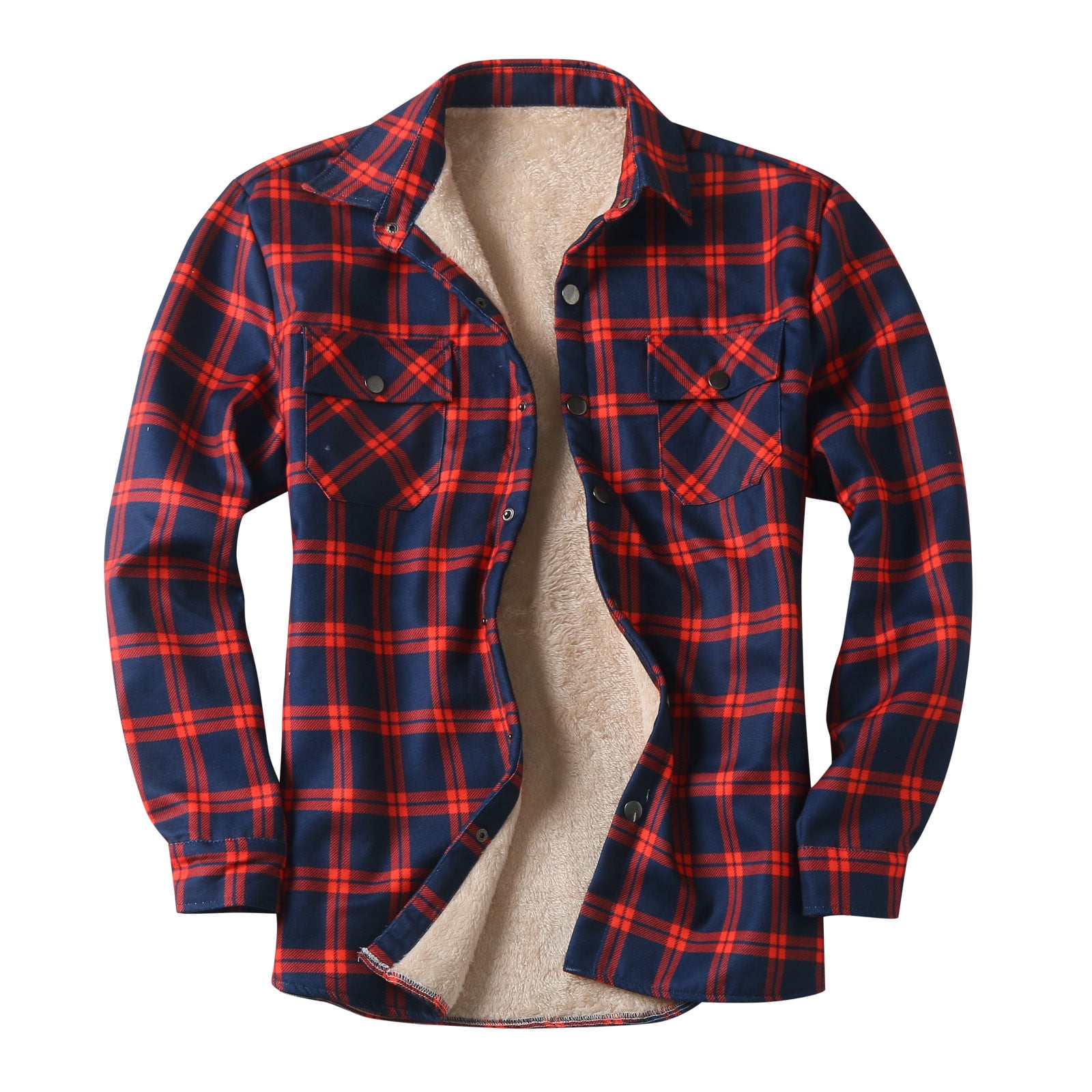 Ketyyh-chn99 Mens Lined Flannel Plaid Shirts Jacket Button Down Jackets ...