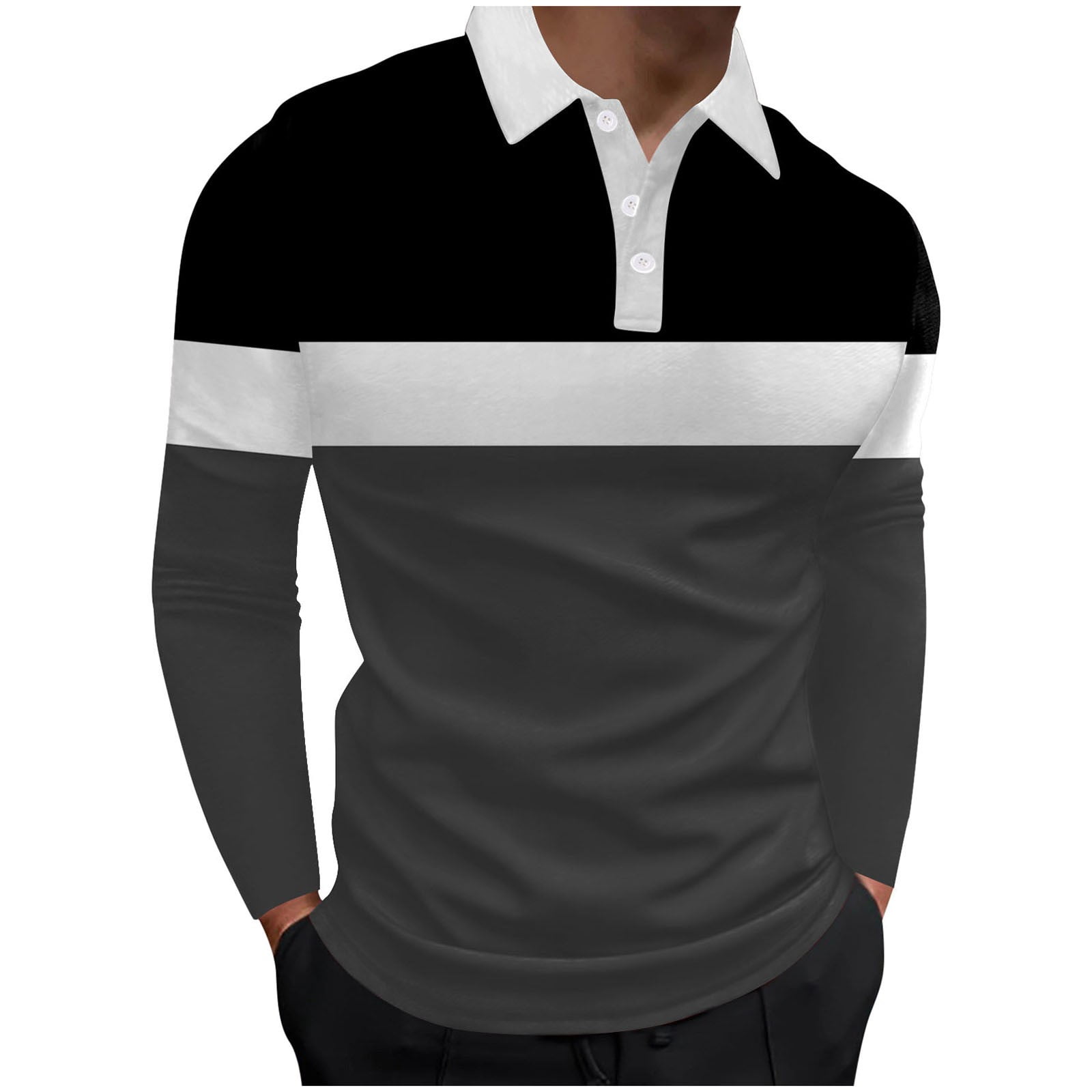 Ketyyh-chn99 Mens Polo Shirt Long Sleeve Collared Shirts Button Polos ...