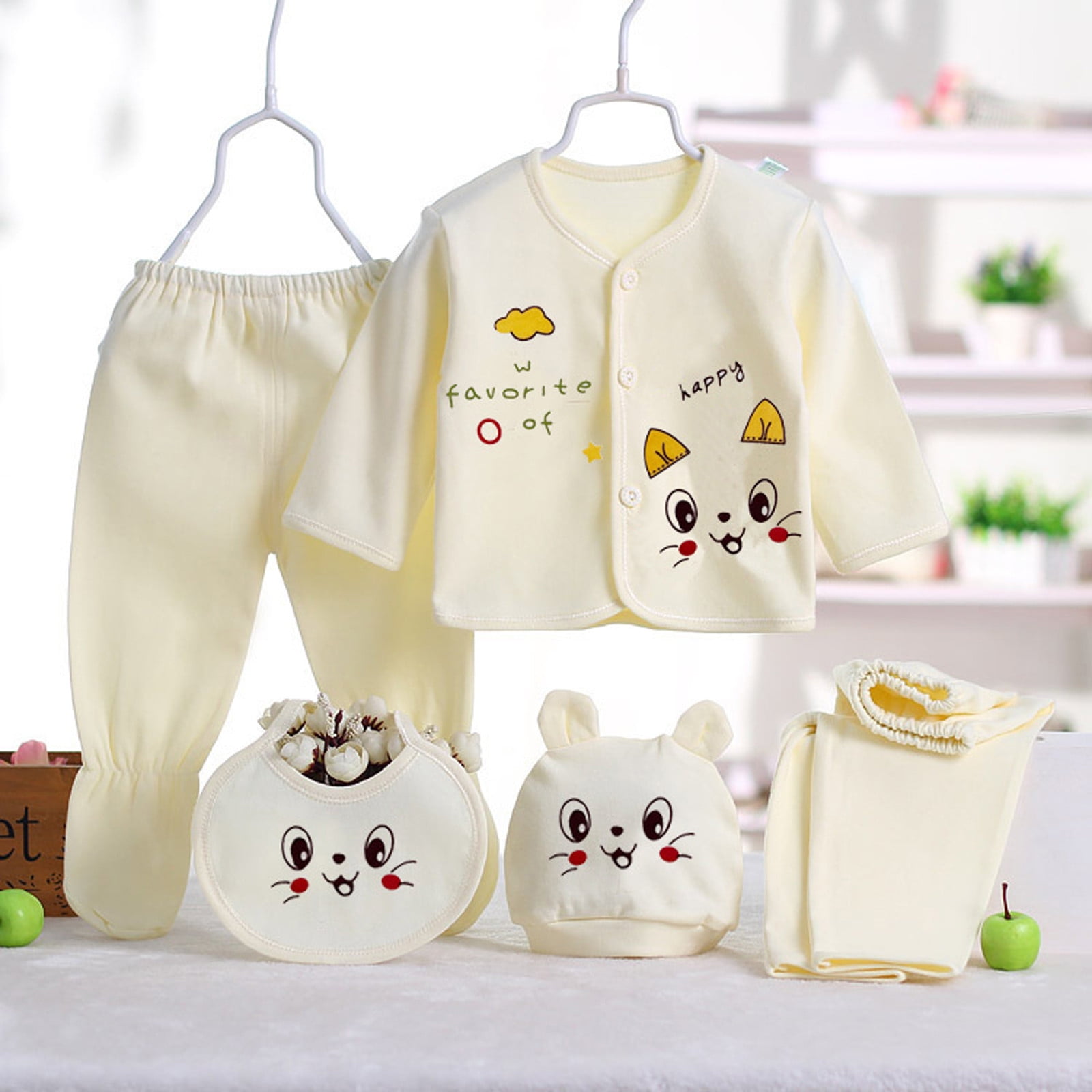Ketyyh-chn99 Outfits Baby Girl 0-3 Months Clothes Set Unisex Boys Tops+Hat+Pants +Bib 5PCS Girls ...