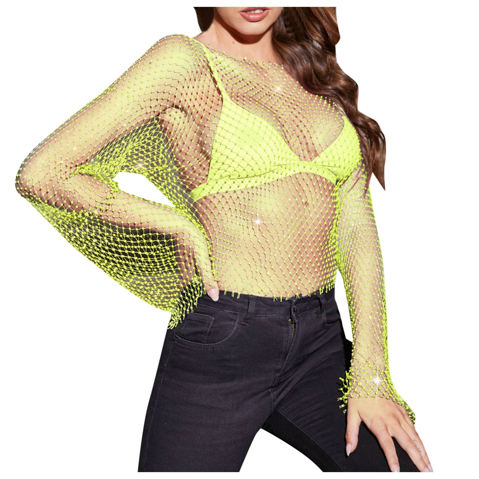 Ketyyh-chn99 Women's Swimsuit Beach Cover Up Women's Mesh Tops See Through Shirts Long Sleeve ...