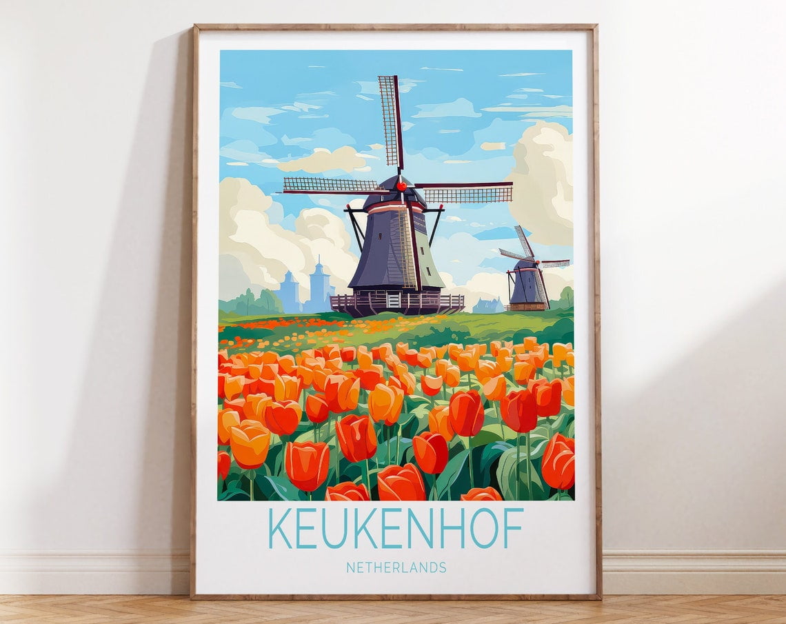 Keukenhof Botanical Garden Travel Poster, Lisse Netherlands Travel Wall Art, Keukenhof Botanical ...