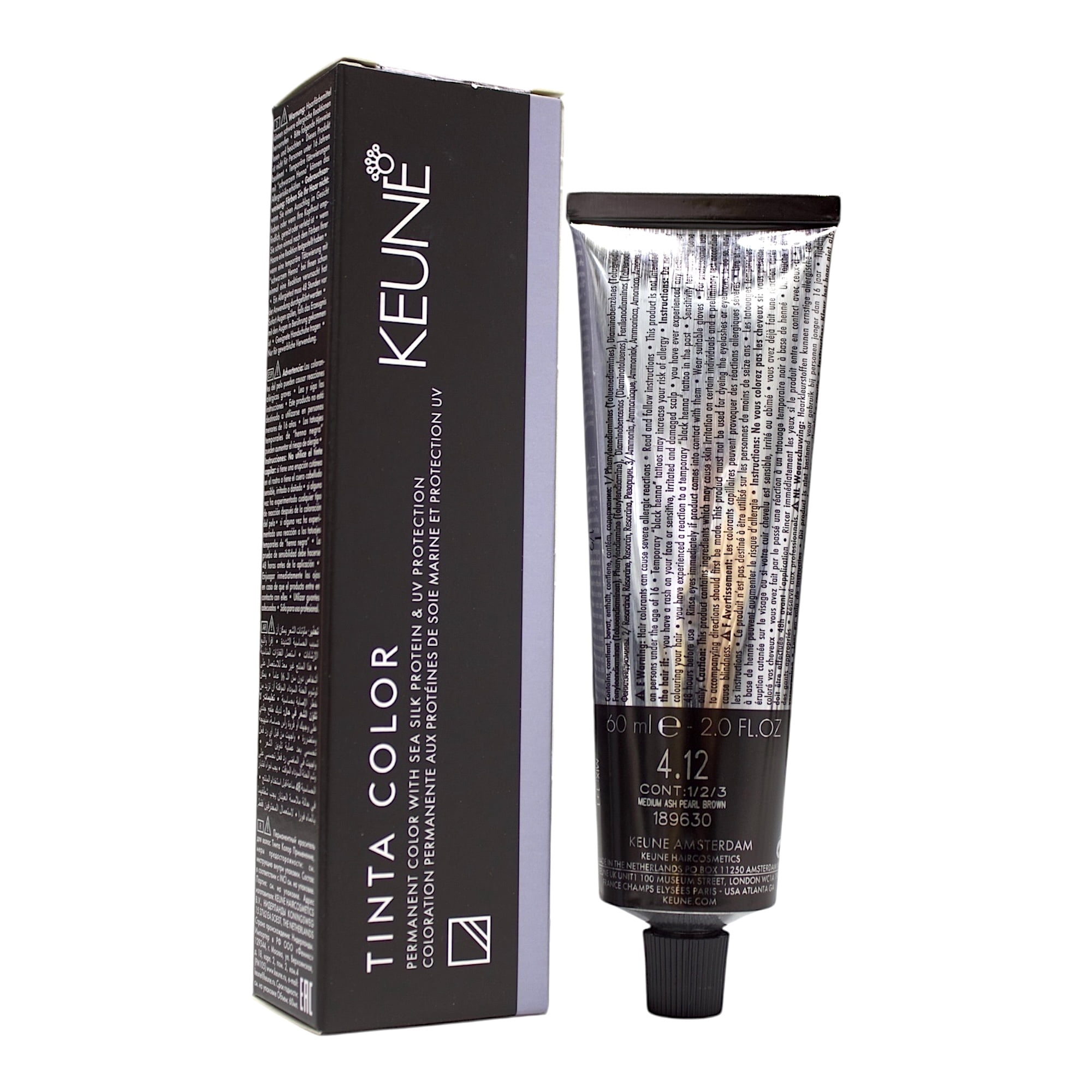 Keune Tinta Color 4.12 Permanent Color Medium ASH Pearl Brown 2 Oz ...