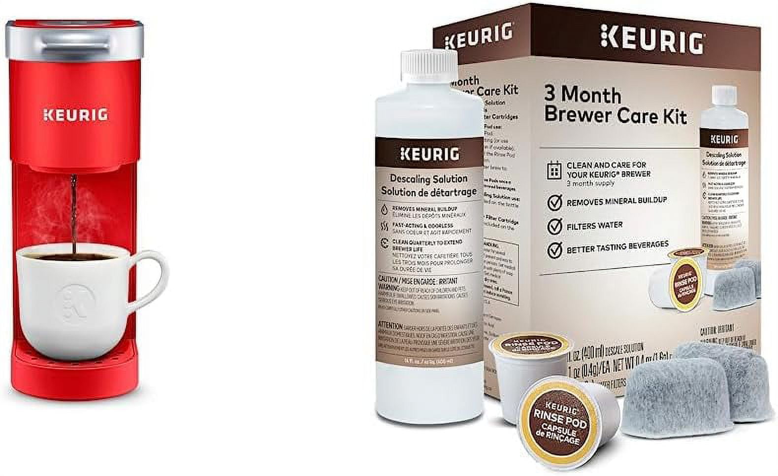 Keurig K-Mini Single Serve K-Cup Pod Coffee Maker, Poppy Red & 3-Month ...