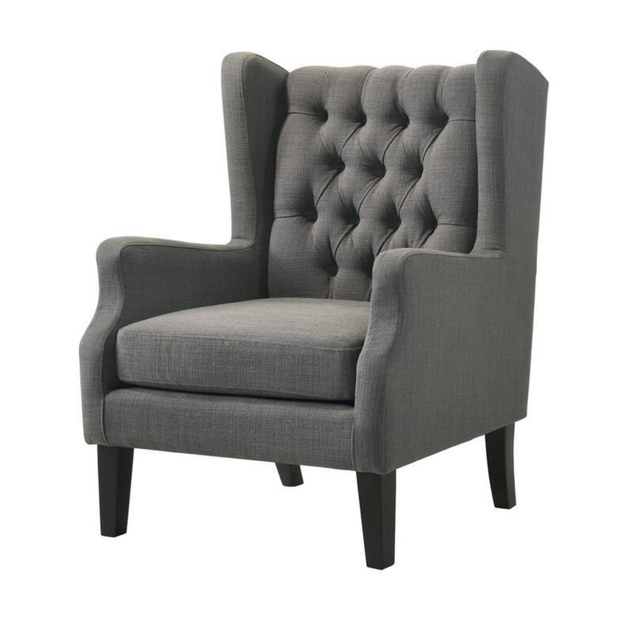 Keva 31 In. Accent Chair, Deep Button Tufted Wingback, Soft Gray Fabric ...