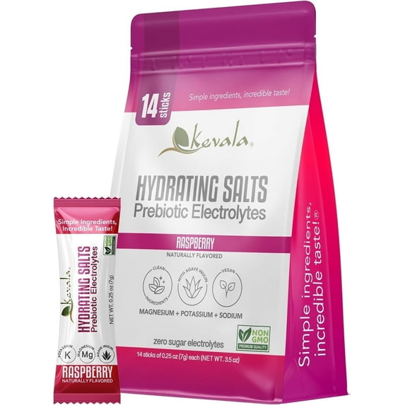 Kevala Electrolyte Powder, Raspberry Flavor, Zero Sugar Instant ...