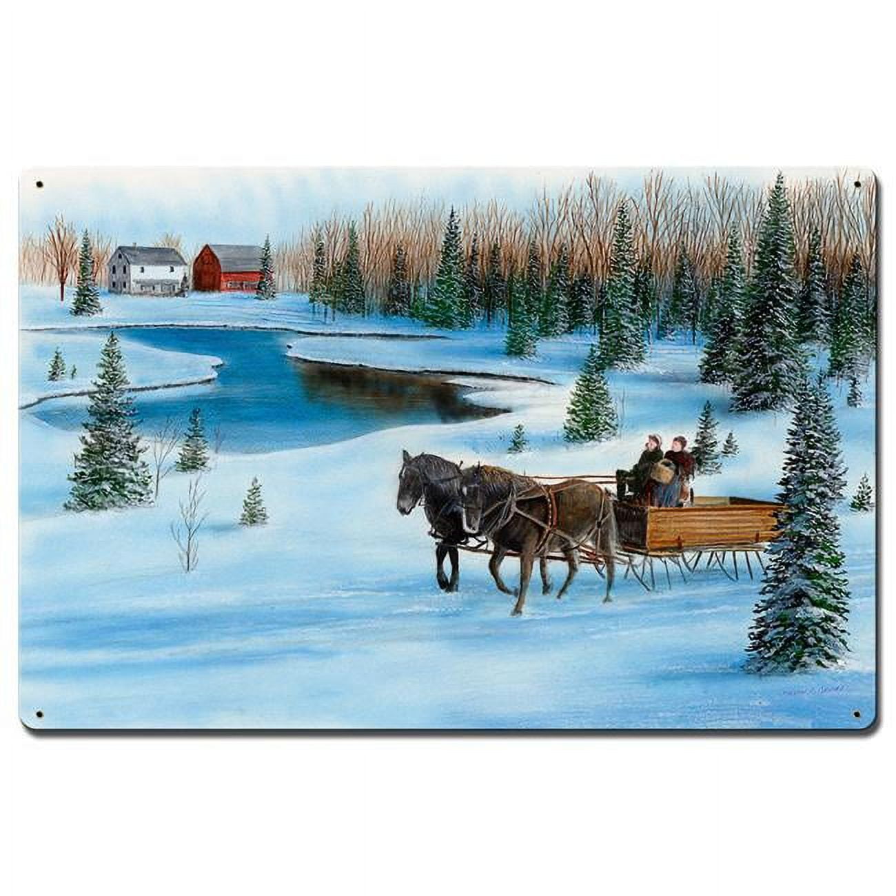 Kevin Daniel Art KDA185 16 x 24 in. Sleigh Near A Barn Satin Metal Sign ...
