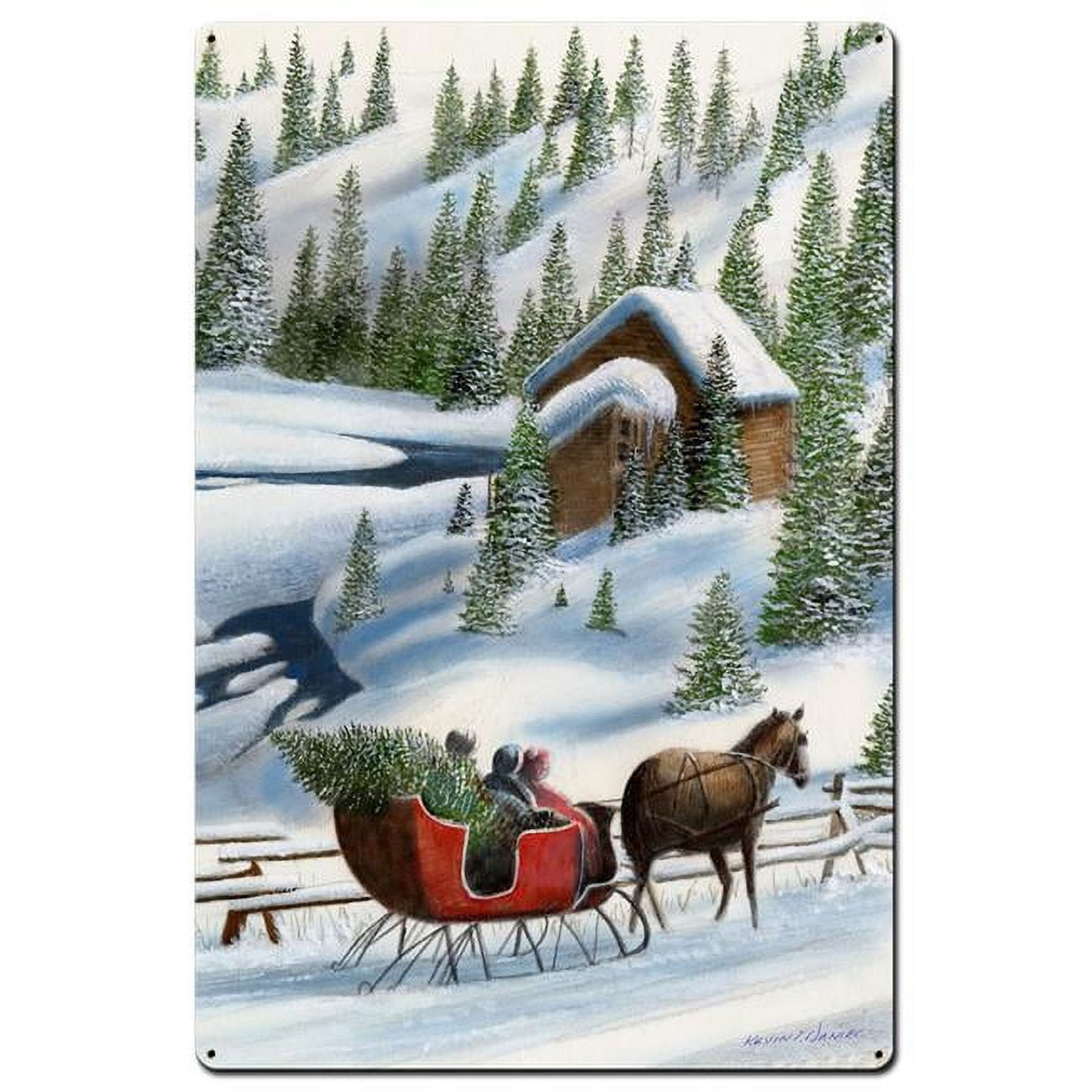 Kevin Daniel Art KDA197 24 x 36 in. Sleigh By Pine Trees Satin Metal ...