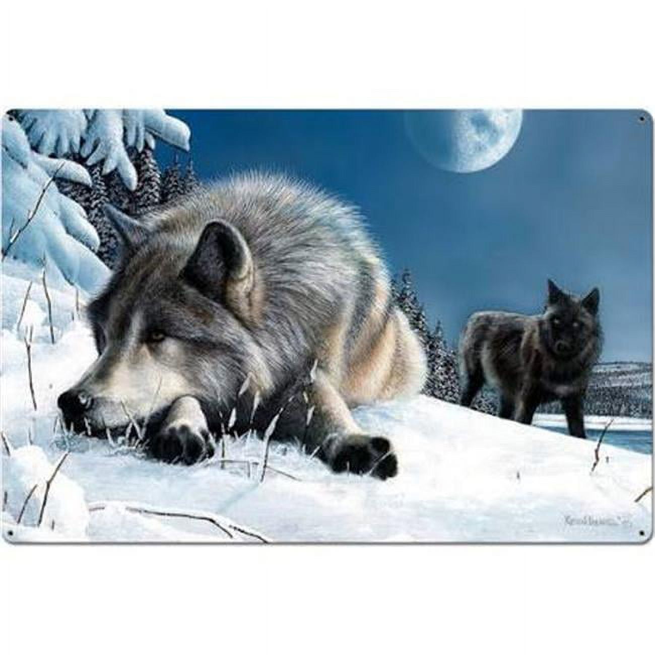 Kevin Daniel KDA020 36 x 24 in. Wolf Resting Satin Metal Sign - Walmart.com
