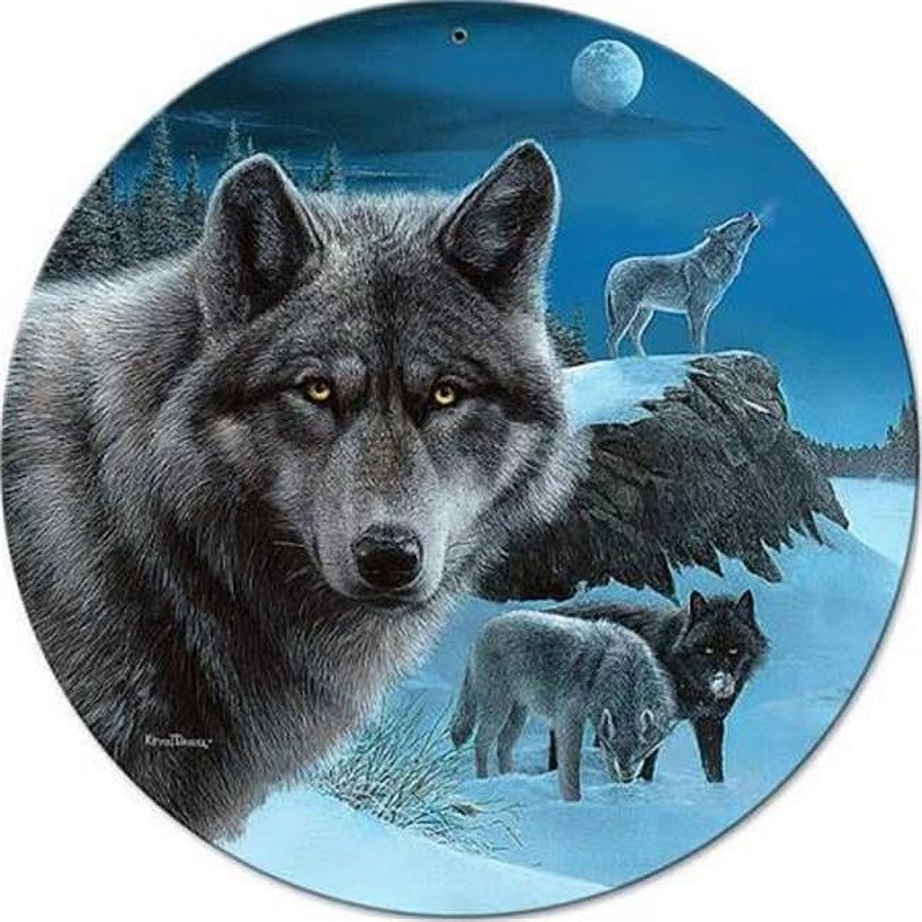 Kevin Daniel KDA032 28 in. Wolf Night Watch Round Metal Sign - Walmart.com