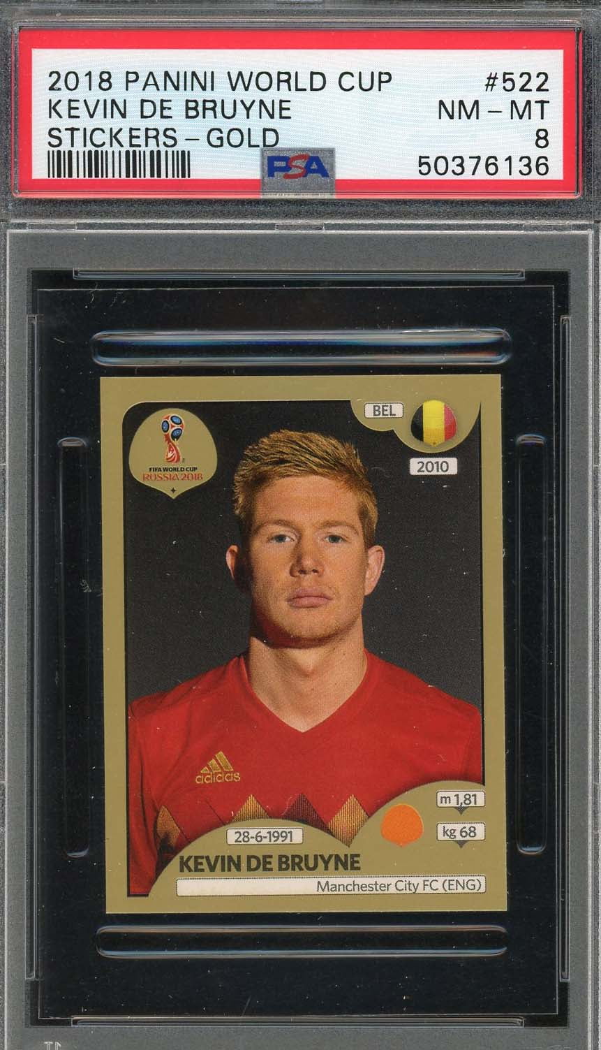 Kevin De Bruyne 2018 Panini World Cup Gold Stickers Card #522 PSA 8 ...