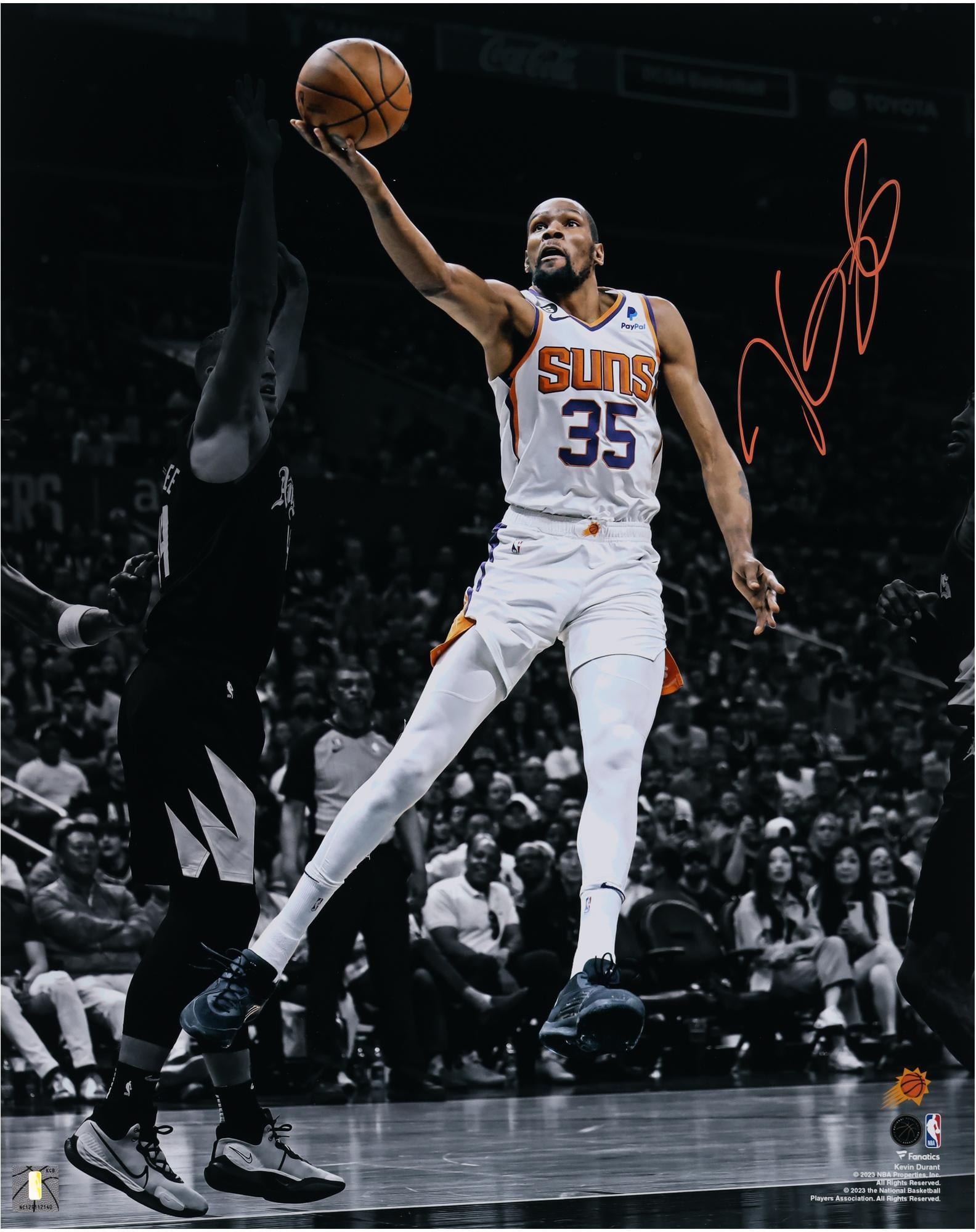 Kevin Durant Phoenix Suns Autographed 16" x 20" Layup Versus Mason Plumlee Spotlight Photograph ...