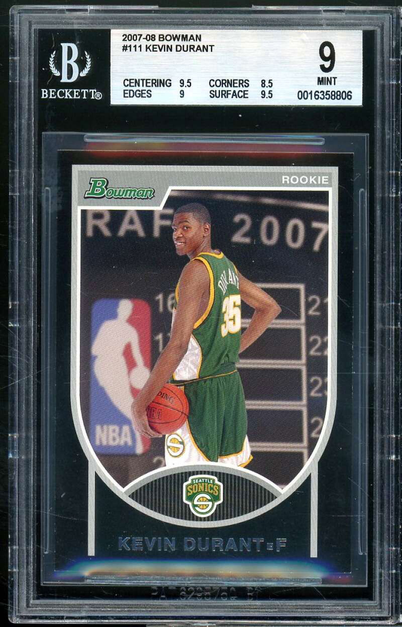 Kevin Durant Rookie Card 2007-08 Bowman #111 BGS 9 (9.5 8.5 9 9.5 ...