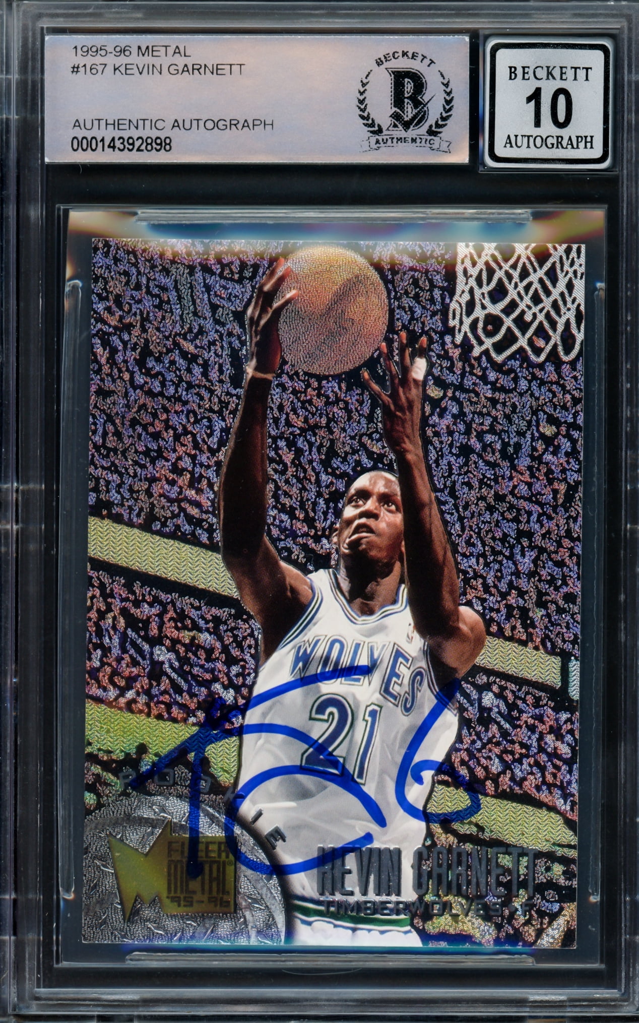 Kevin Garnett Autographed 1995-96 Fleer Metal Rookie Card #167 ...