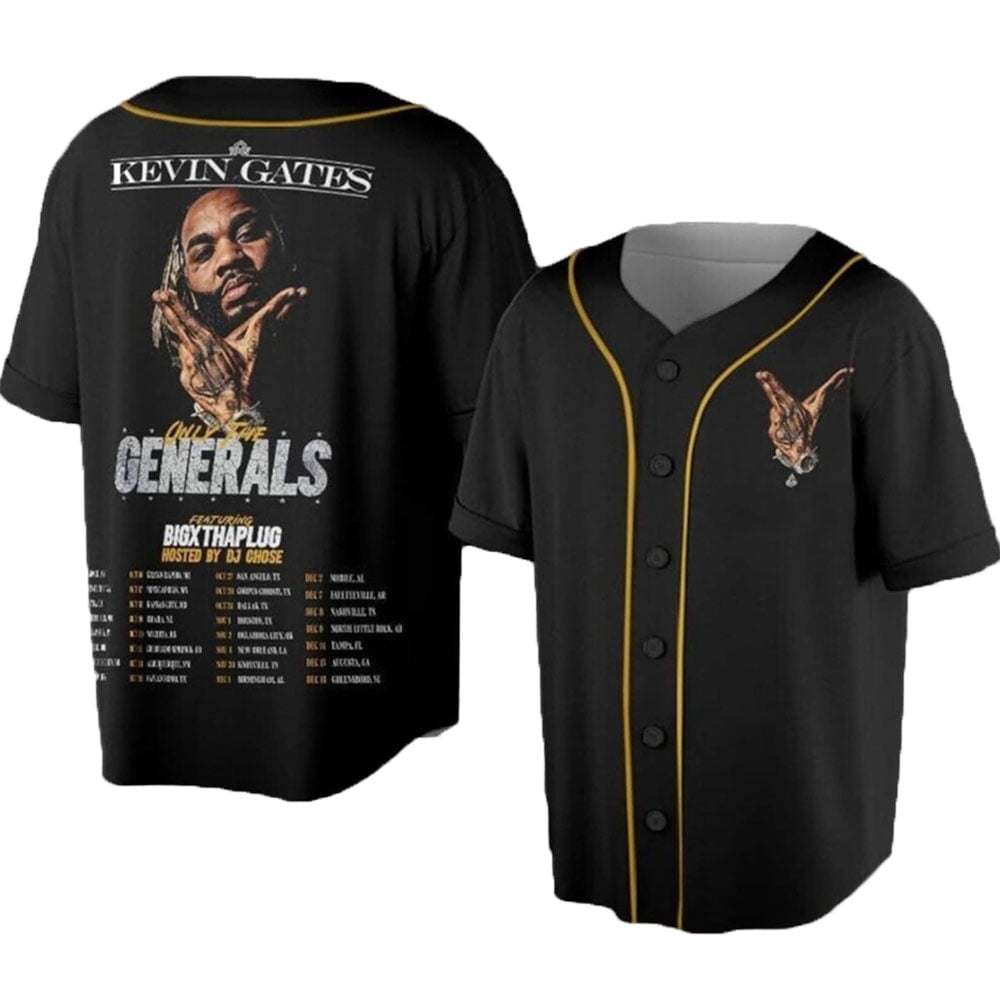 Kevin Gates Only The Generals Tour Merch Baseball Jersey T-shirt Summer ...