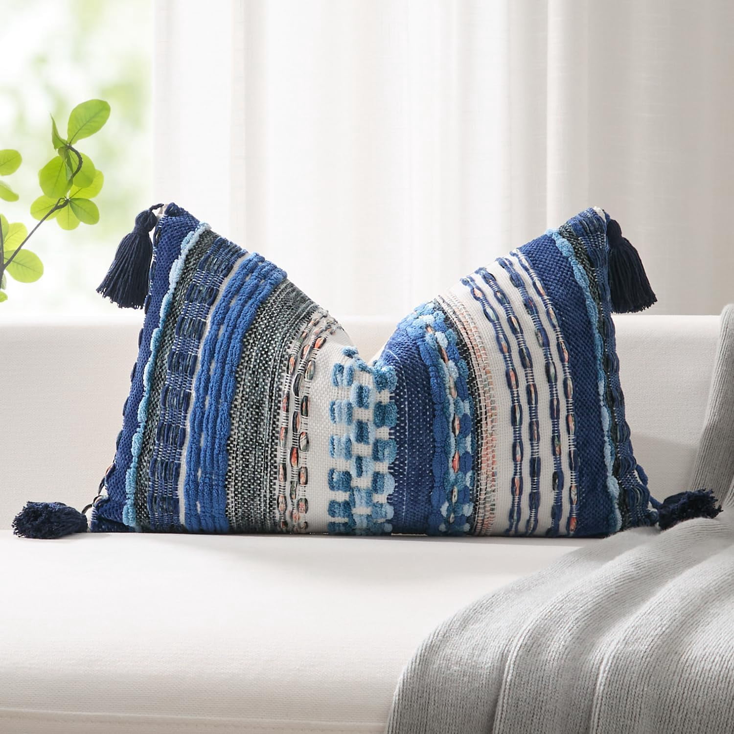 Kevin Textile 14x36 Inch Long Lumbar Pillow Cover 1 Pack Boho Fringe ...